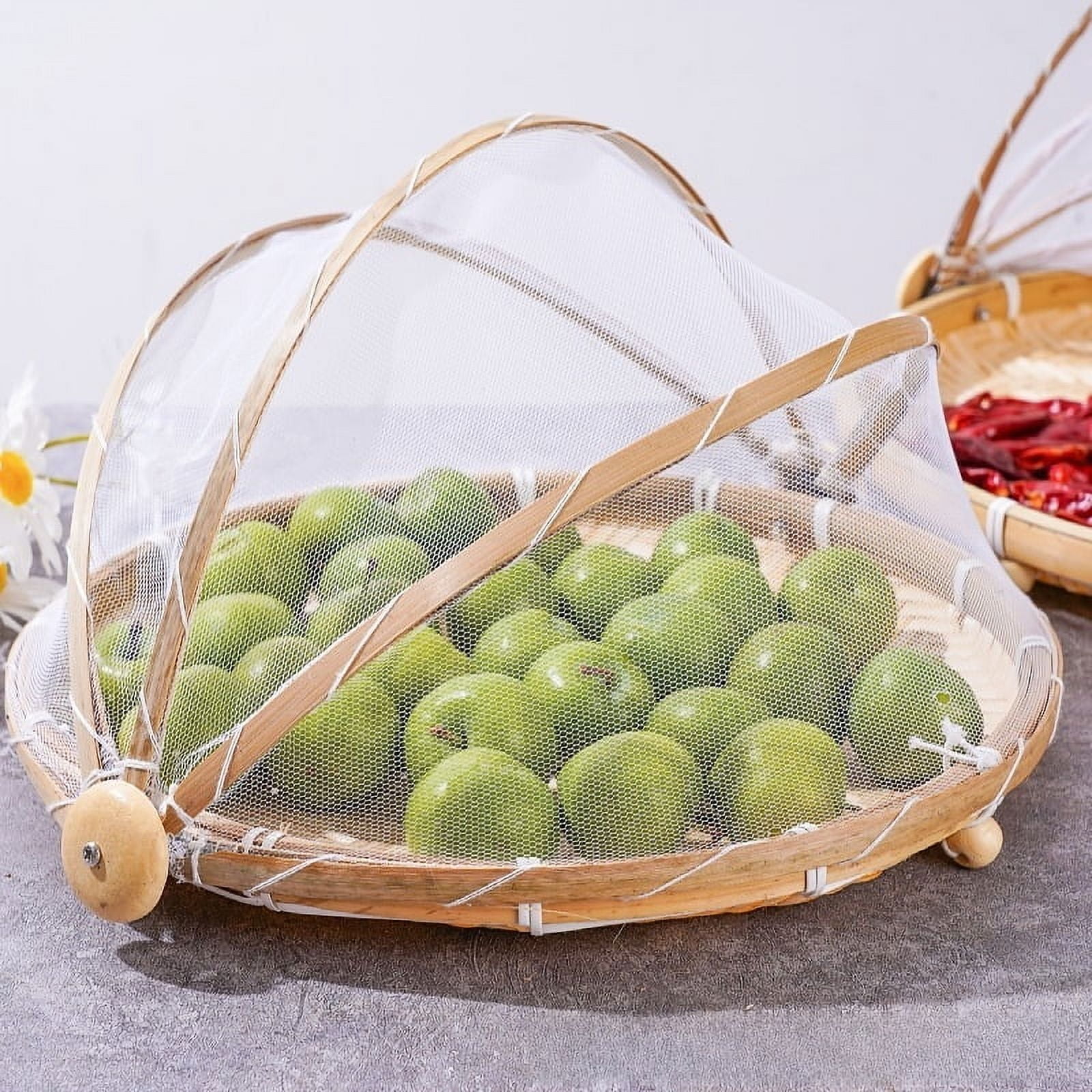 Bamboo woven with mesh cover household fly-proof bamboo basket farm ...