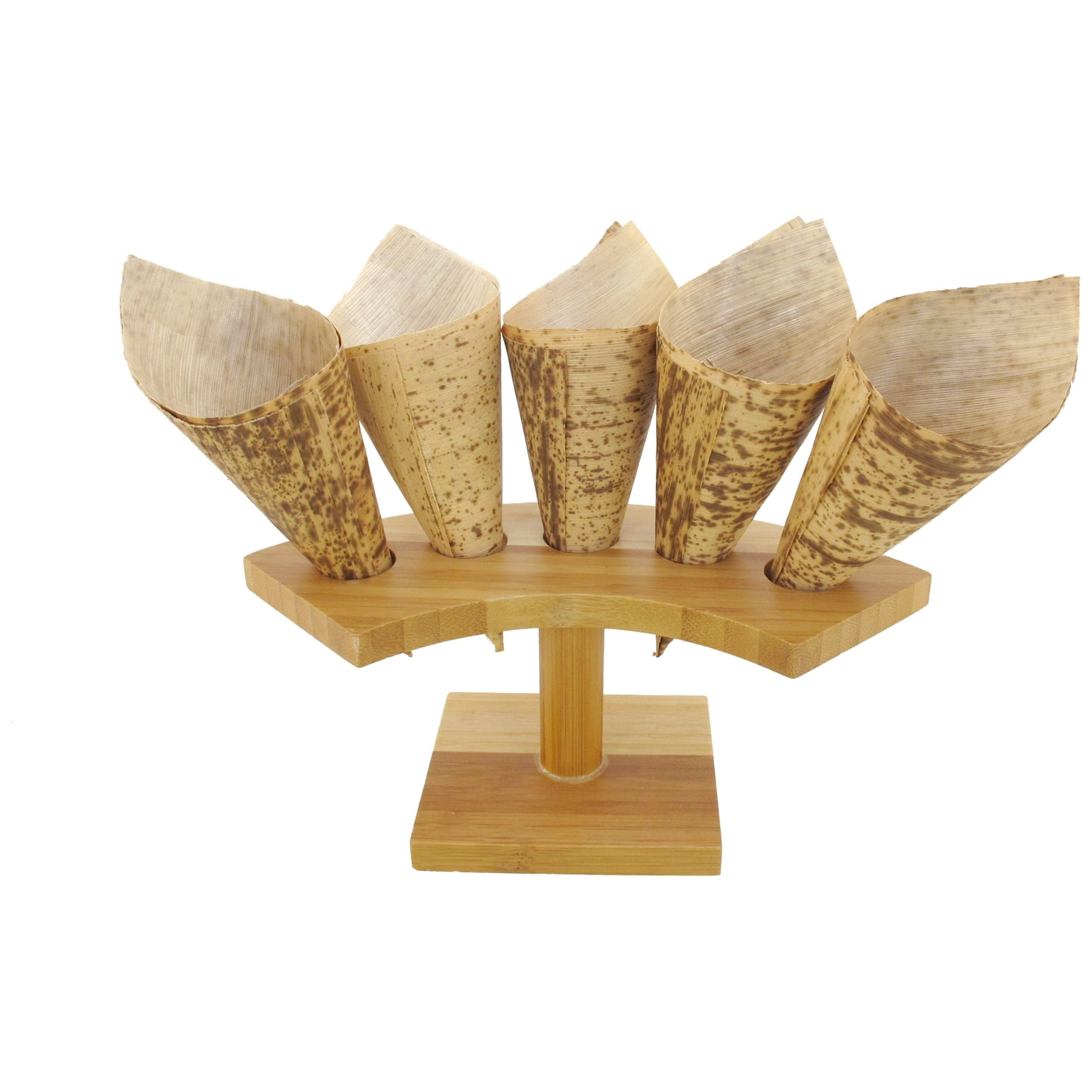 BambooMN 10" Natural Bamboo Crescent Food Cone Display Tamaki Stand ...