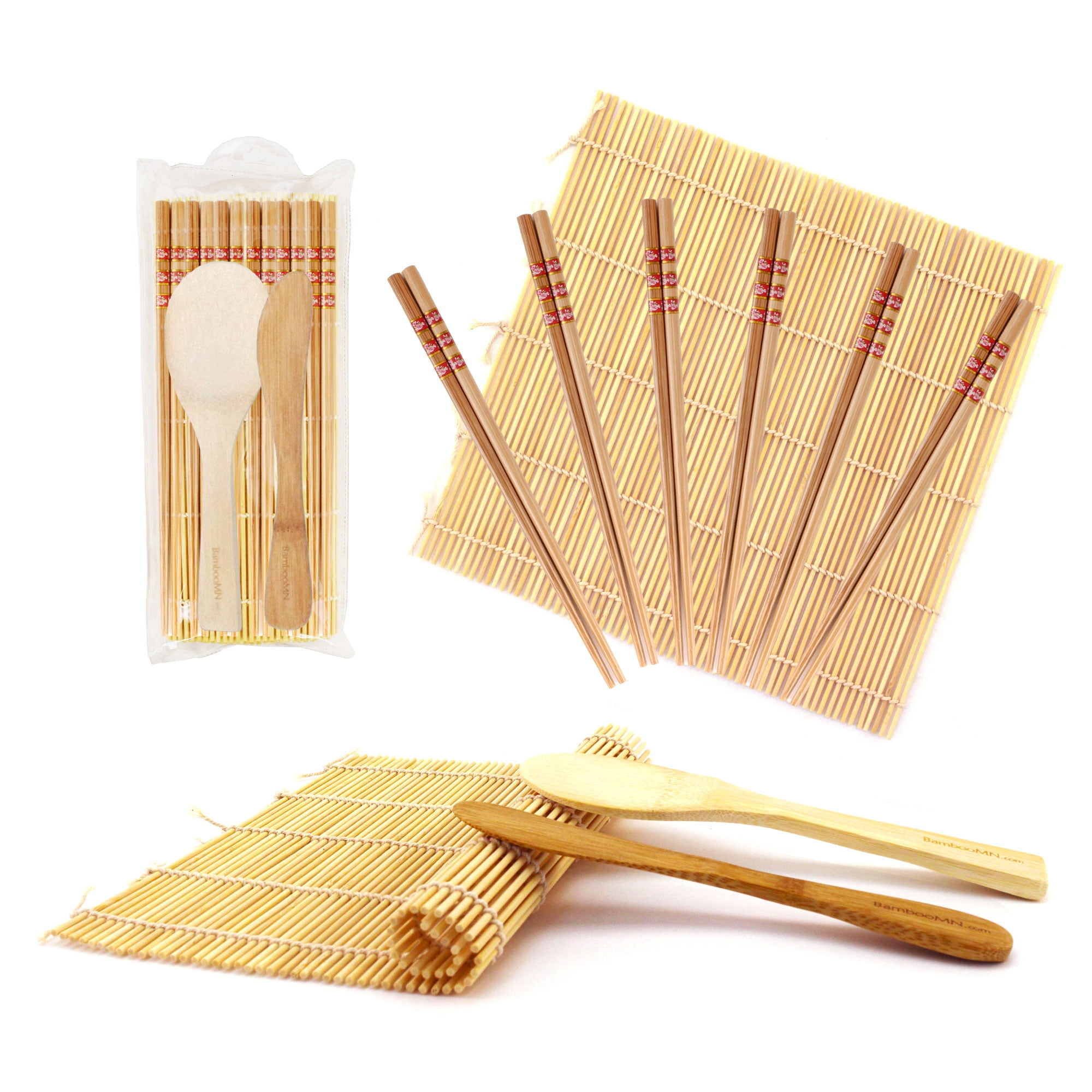 BambooMN 10 Piece Complete Sushi Making Kit 2x Bamboo Rolling Mats, 1x ...