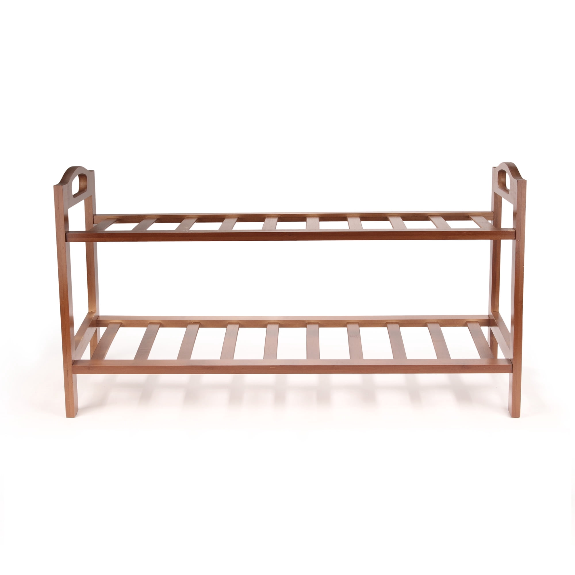 BambooMN 2-Tier Bamboo Wood Shoe Rack, for Entryway or Doorway - Brown ...
