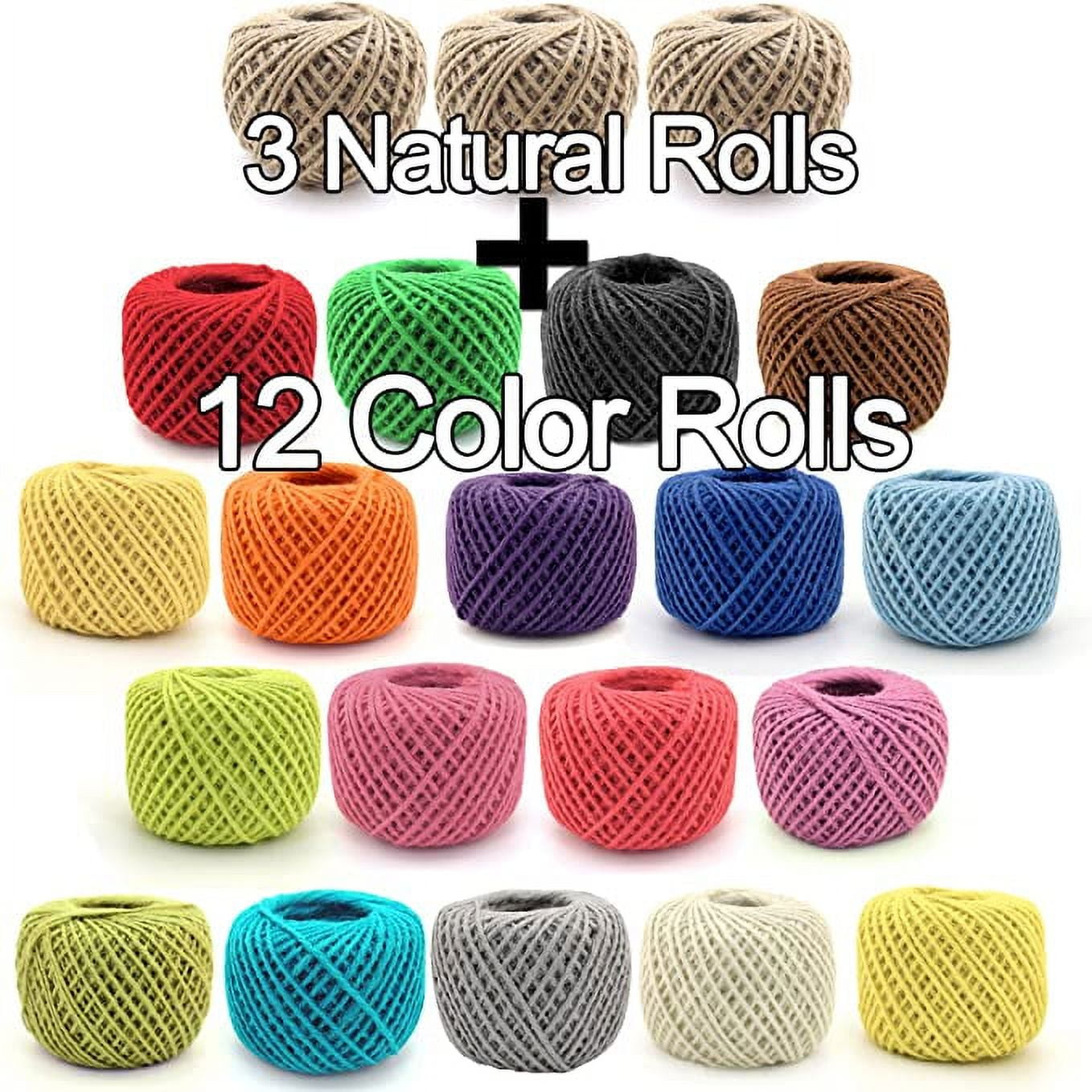 BambooMN 2025 ft 2mm Crafty Jute Twine String Jute, 3 Natural Rolls and ...