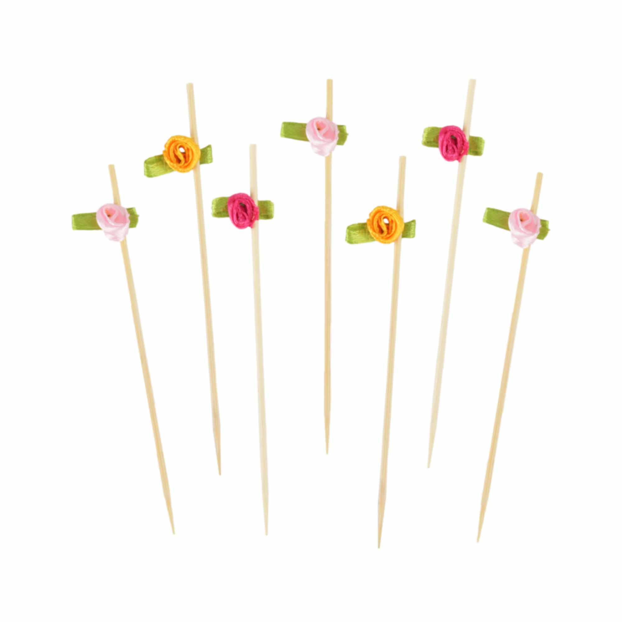 BambooMN 3.9" Colorful Fancy Flower Cocktail Picks for Drinks and Food ...