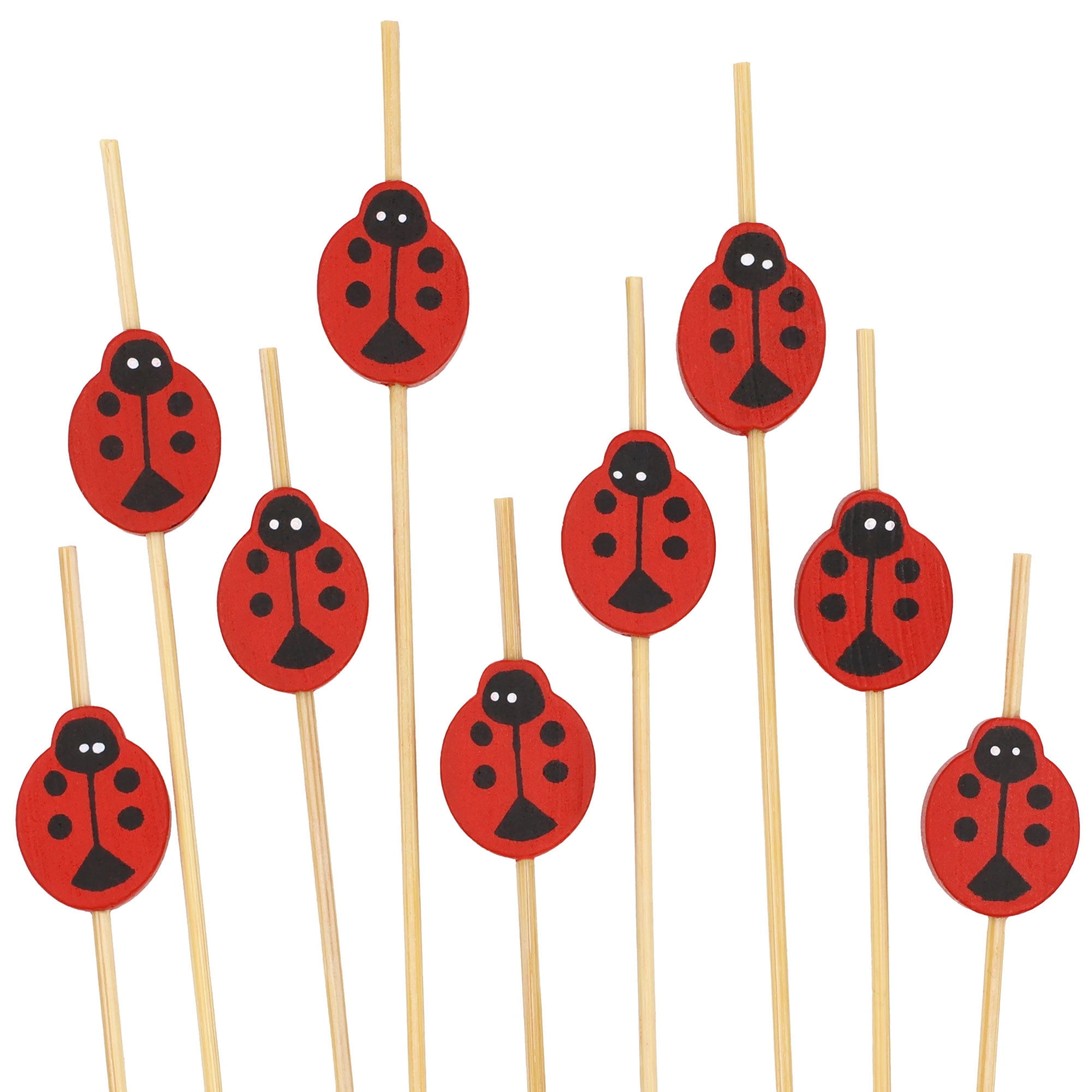 BambooMN 3.9" Decorative Lady Bug Cocktail Fruit Sandwich Bamboo Picks ...