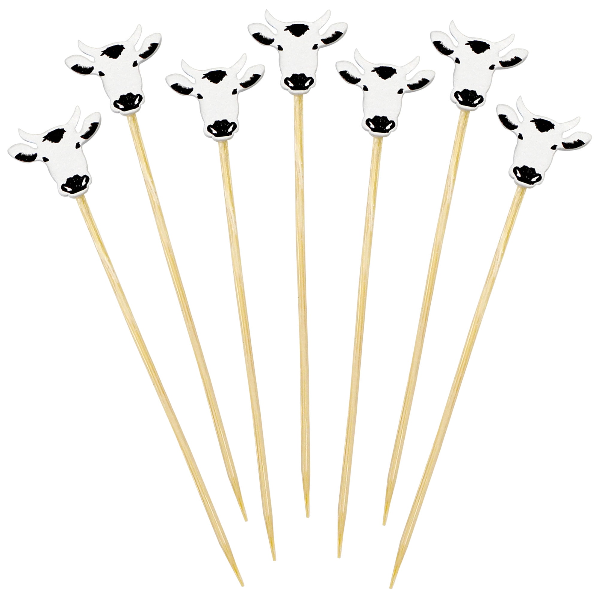 BambooMN 3.9 Inch Fancy Cow Cocktail Appetizers Bamboo Toothpick Picks ...