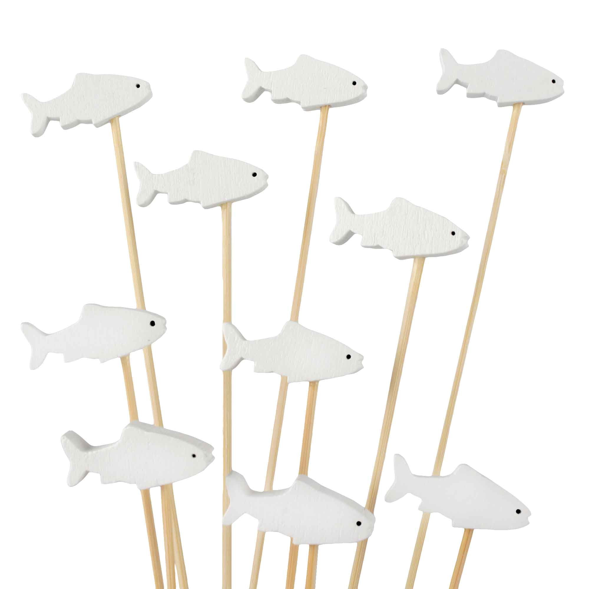 BambooMN 3.9 Inch White Fish Cocktail Appetizers Bamboo Toothpick Picks ...