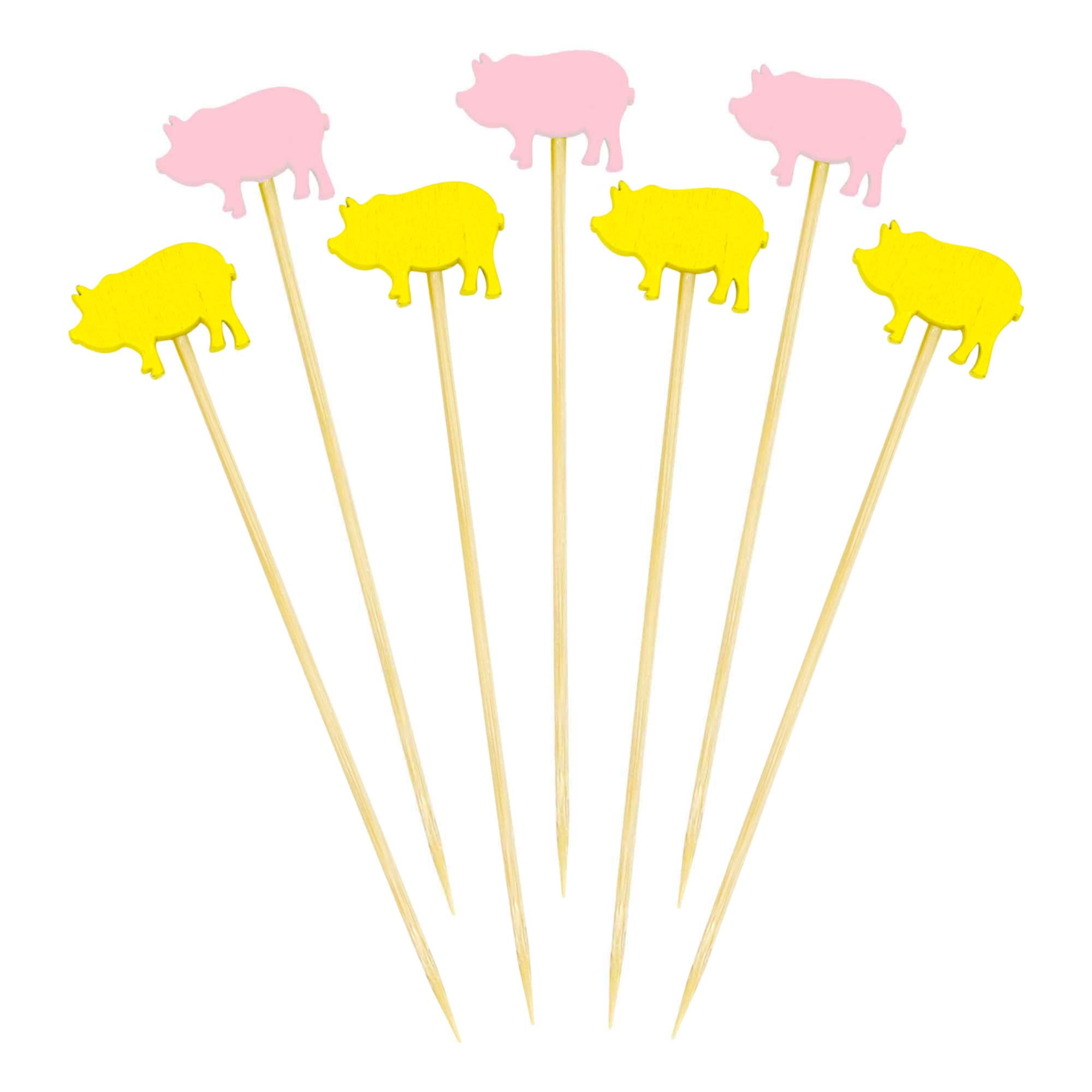 BambooMN 3.9" Yellow Pig Fancy Cocktail Appetizers Bamboo Toothpick ...