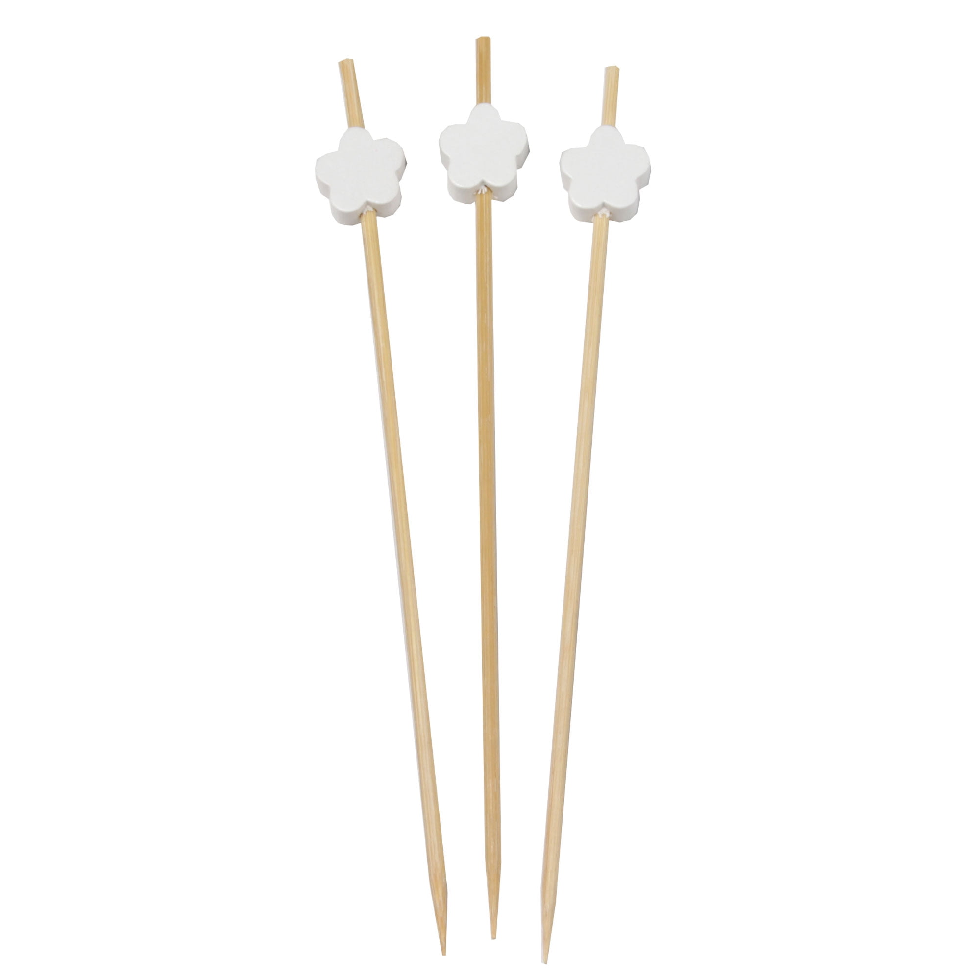 BambooMN 4.7" Premium Decorative White Flower End Bamboo Cocktail ...