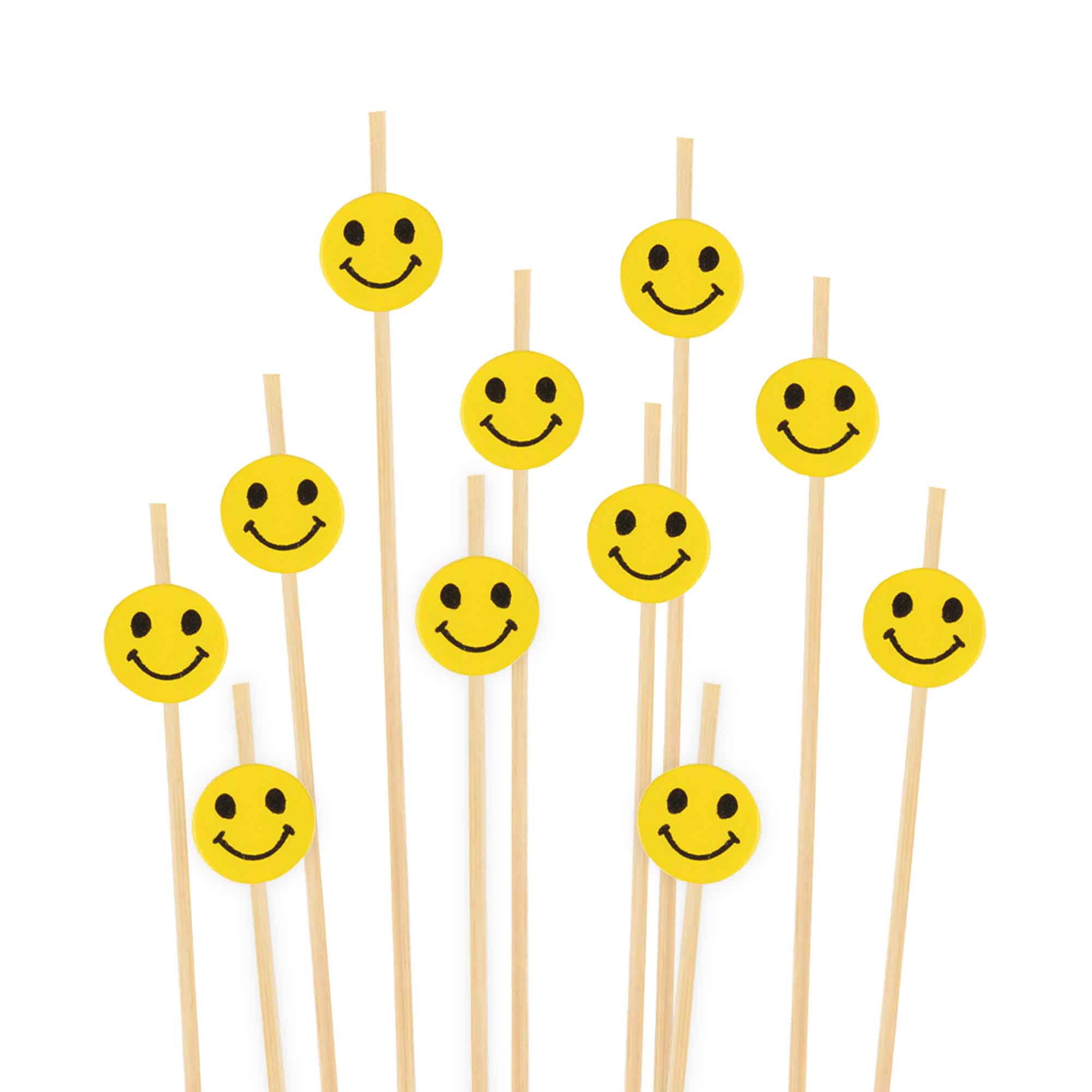 BambooMN 5.9" Decorative Bamboo Yellow Smiley Face Cocktail Sandwich ...