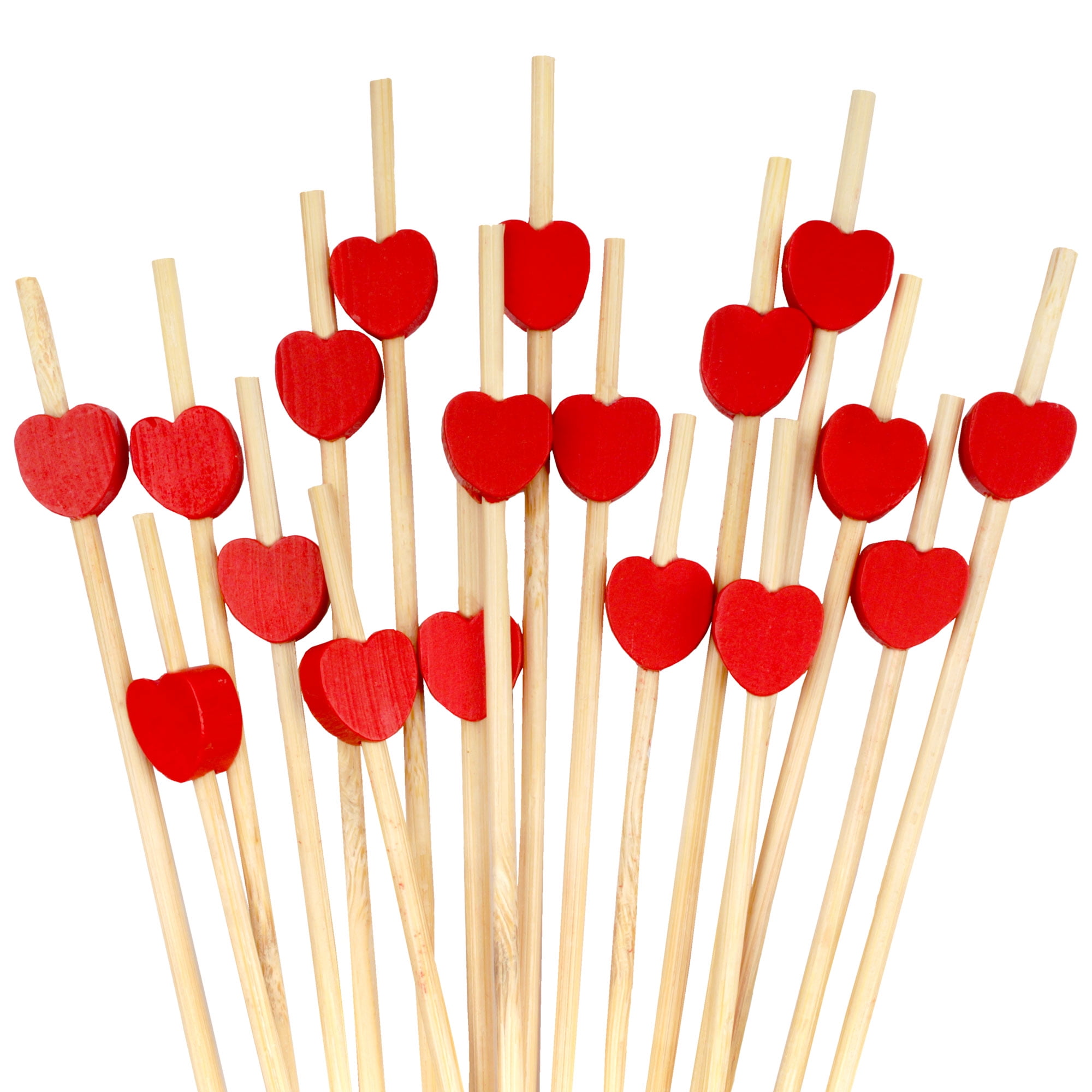 BambooMN 9.5" (24cm) Decorative Red Heart Bamboo Cocktail Fruit ...