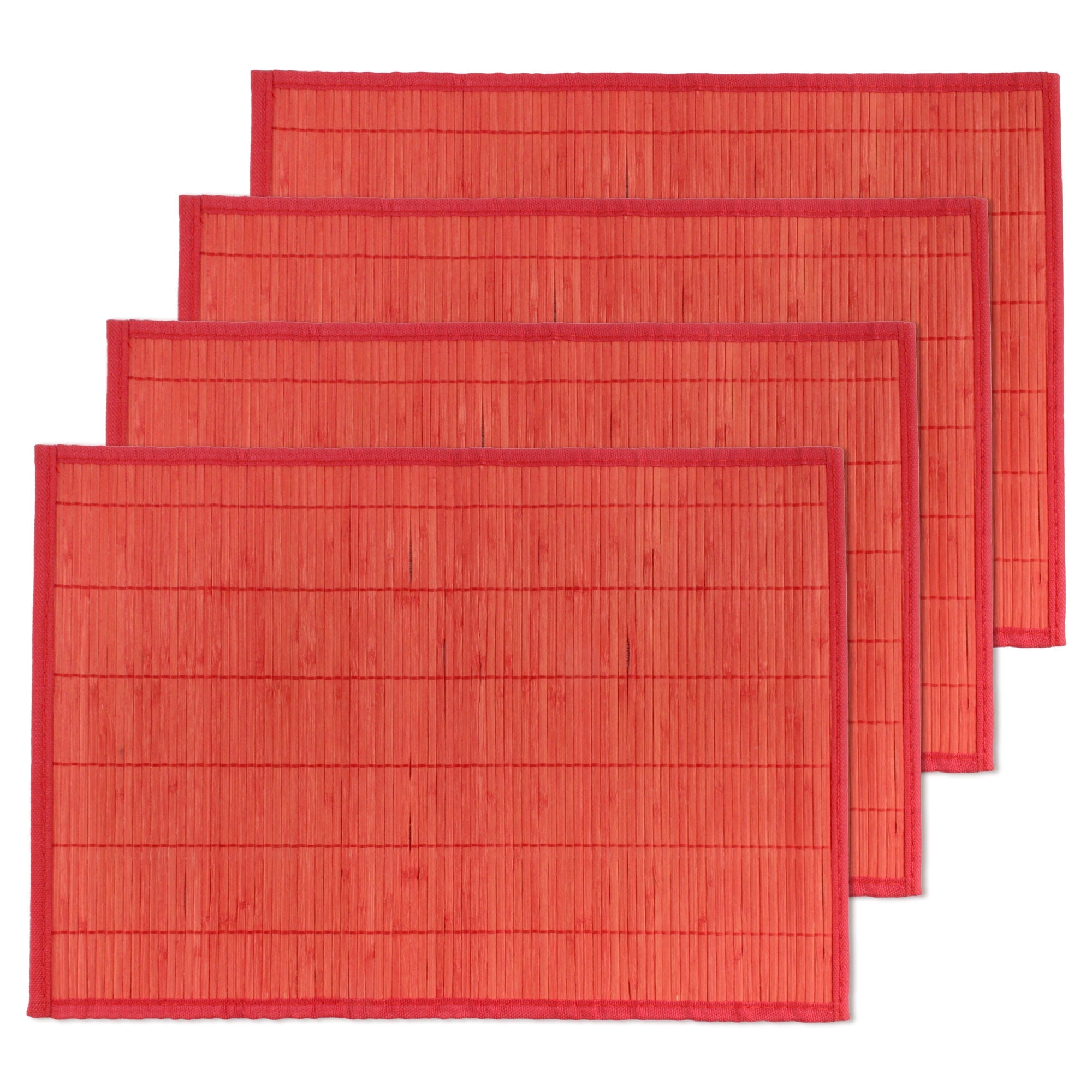 BambooMN Bamboo Slats Placemat with Fabric Border - Solid Color Print ...