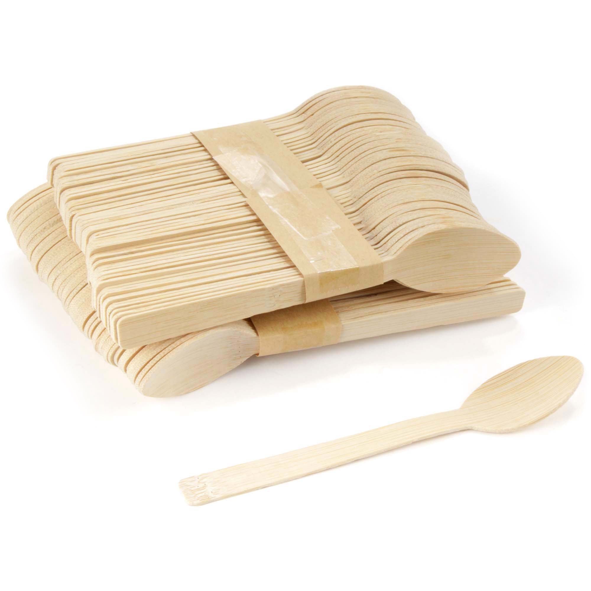 BambooMN Bulk Pack Natural Dinner Party Catering Bamboo Veneer Utensil ...