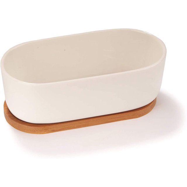 BambooMN Ceramic Succulent Pots - 1 Pot - Short Oval Shaped - with ...