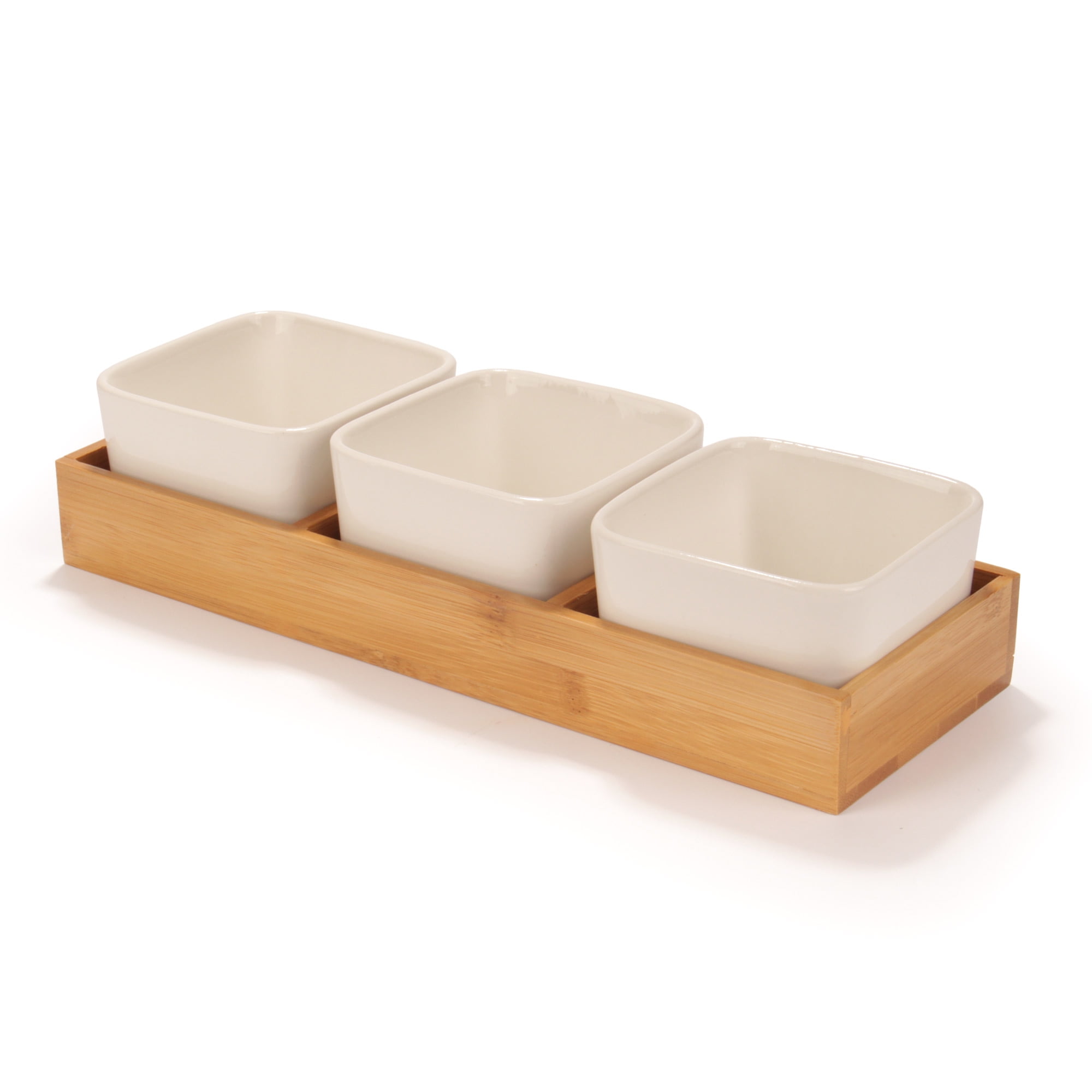 BambooMN Ceramic Succulent Pots - 3 Pots - Square - with Bamboo Box ...
