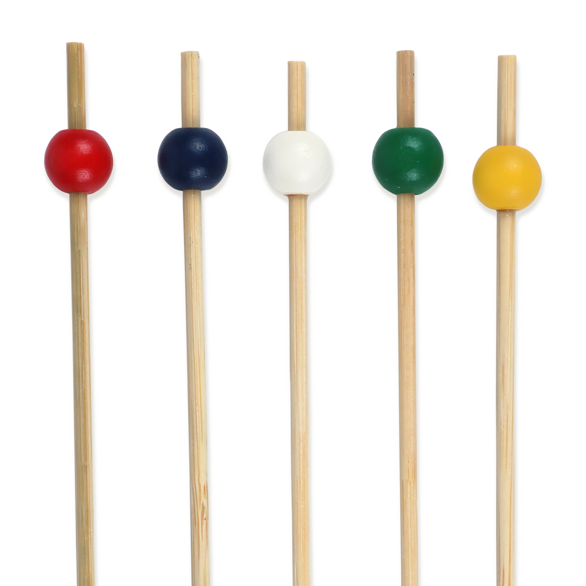 BambooMN Decorative Ball End Bamboo Cocktail Appetizer Picks Skewers - 7.9" (20cm) - 5 Assorted ...