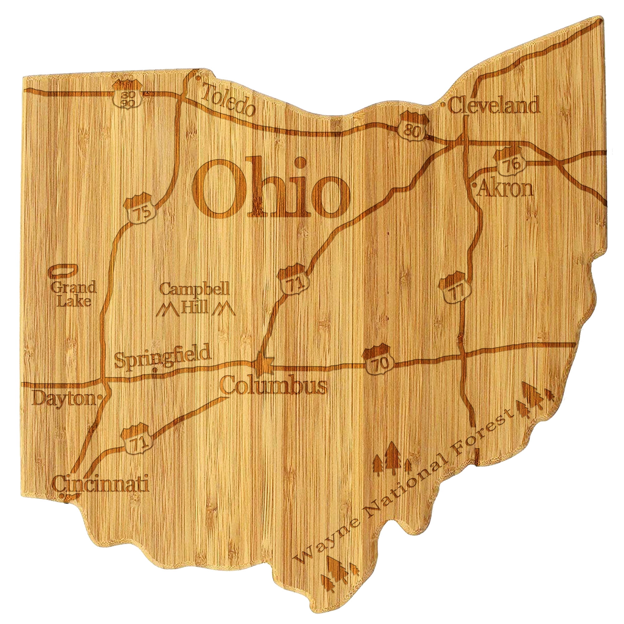 BambooMN Engraved State Silhouette w/ Map Serving and Cutting Board ...