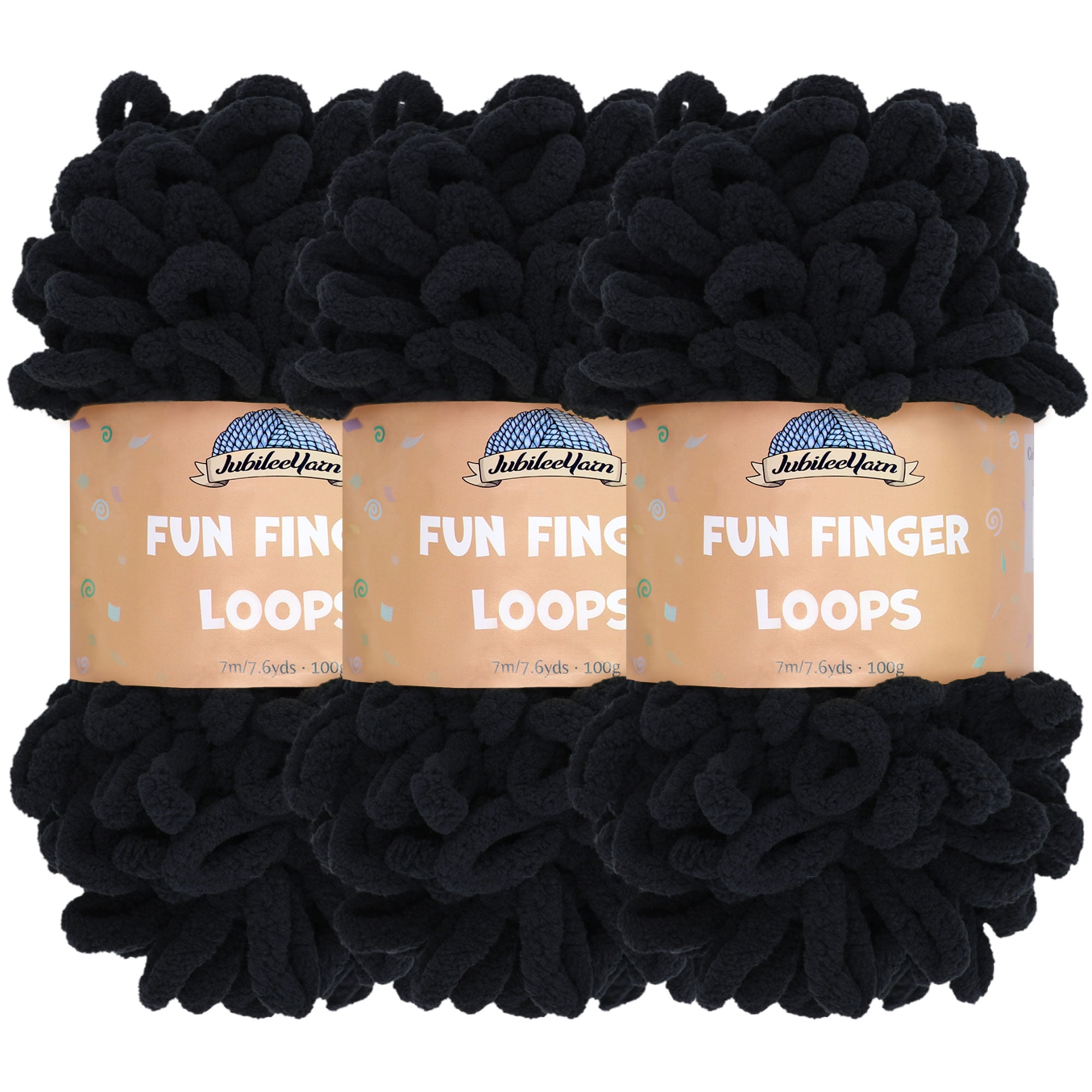BambooMN 3-Pack Finger Knitting Yarn - Fun Loops, 100% Polyester, Black - Walmart.com