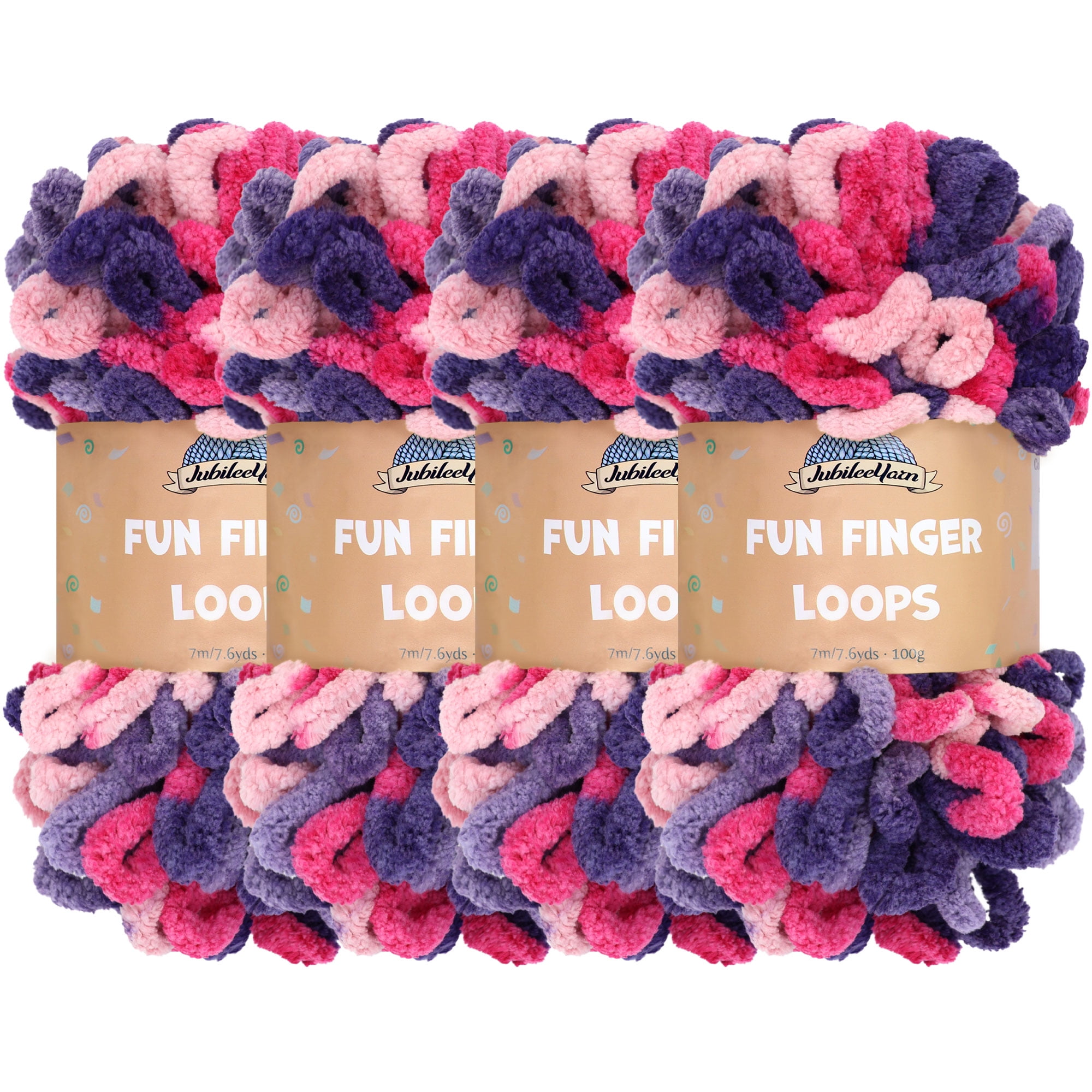BambooMN Fun Finger Loops Yarn, Jumbo Polyester, 100% Polyester, 4 ...
