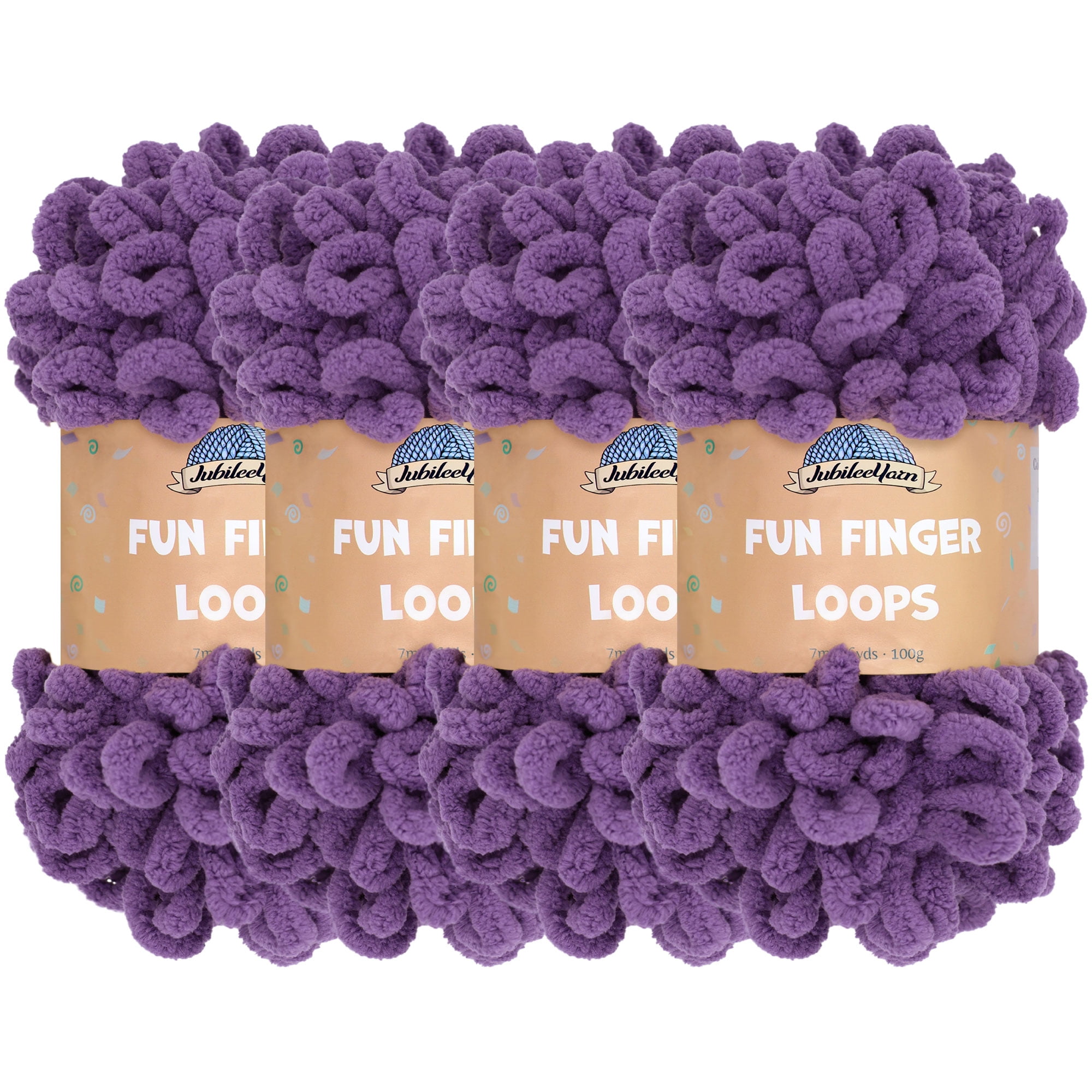 JubileeYarn Fun Finger Loops Yarn - Jumbo Polyester - 100% Polyester - Grape Compote - 4 Skeins ...