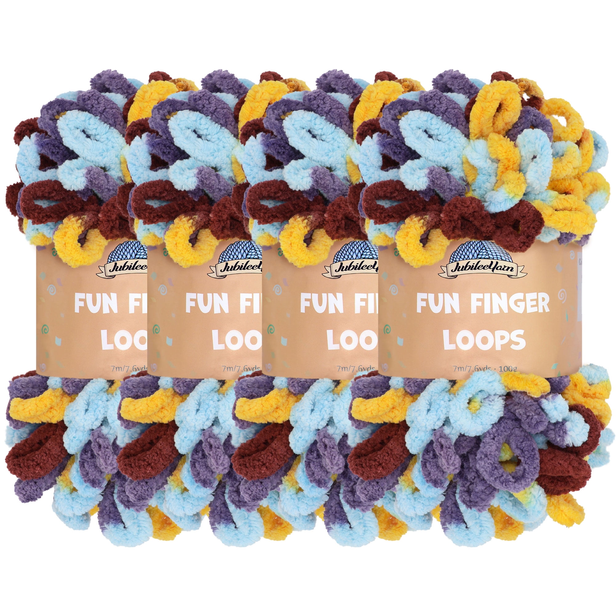 BambooMN Fun Finger Loops Jumbo 100% Polyester Iris Yarn, 7.6 Yards (4 ...