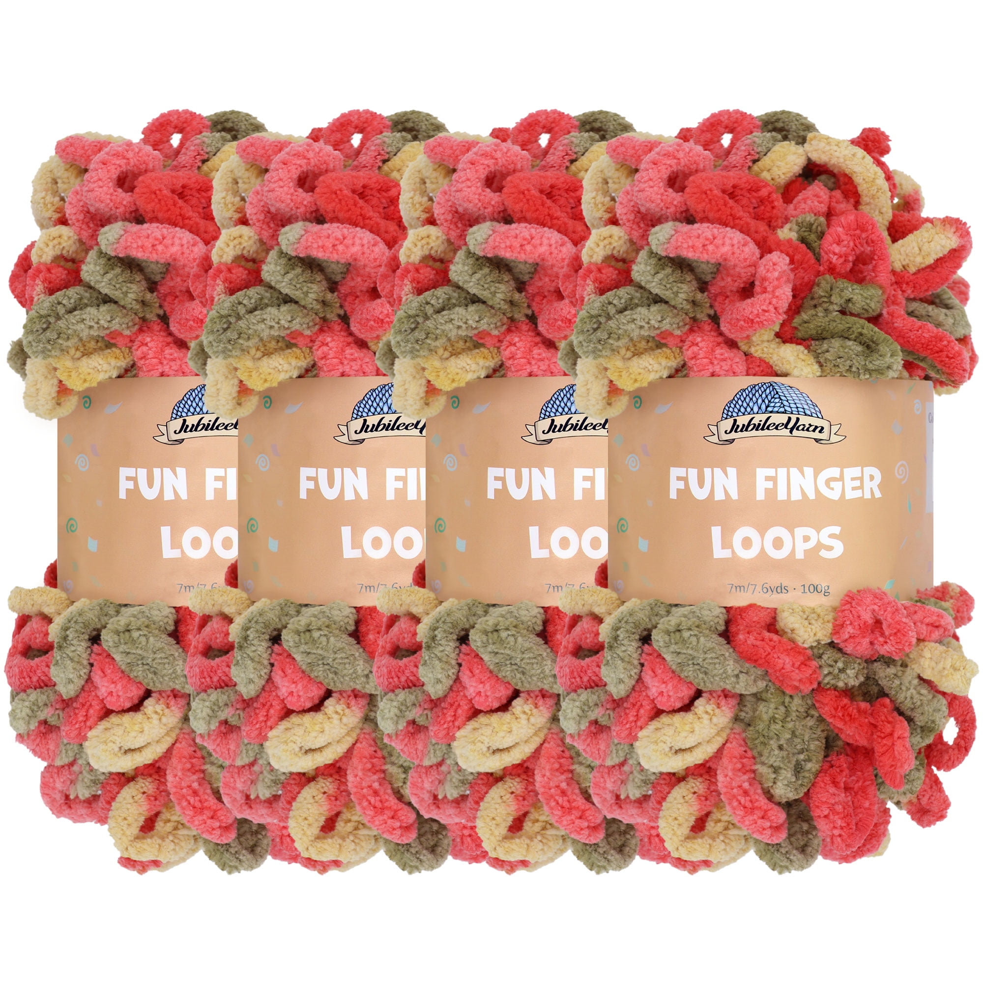 BambooMN Fun Finger Loops Jumbo Polyester Yarn, 7.6 Yards, 4 Skeins ...