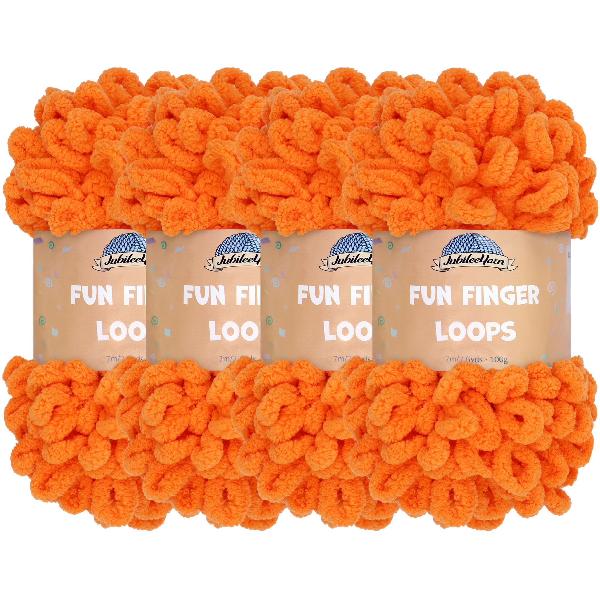 BambooMN Fun Finger Loops Yarn, Orange Polyester Jumbo Weight, 3.5 oz 7 ...