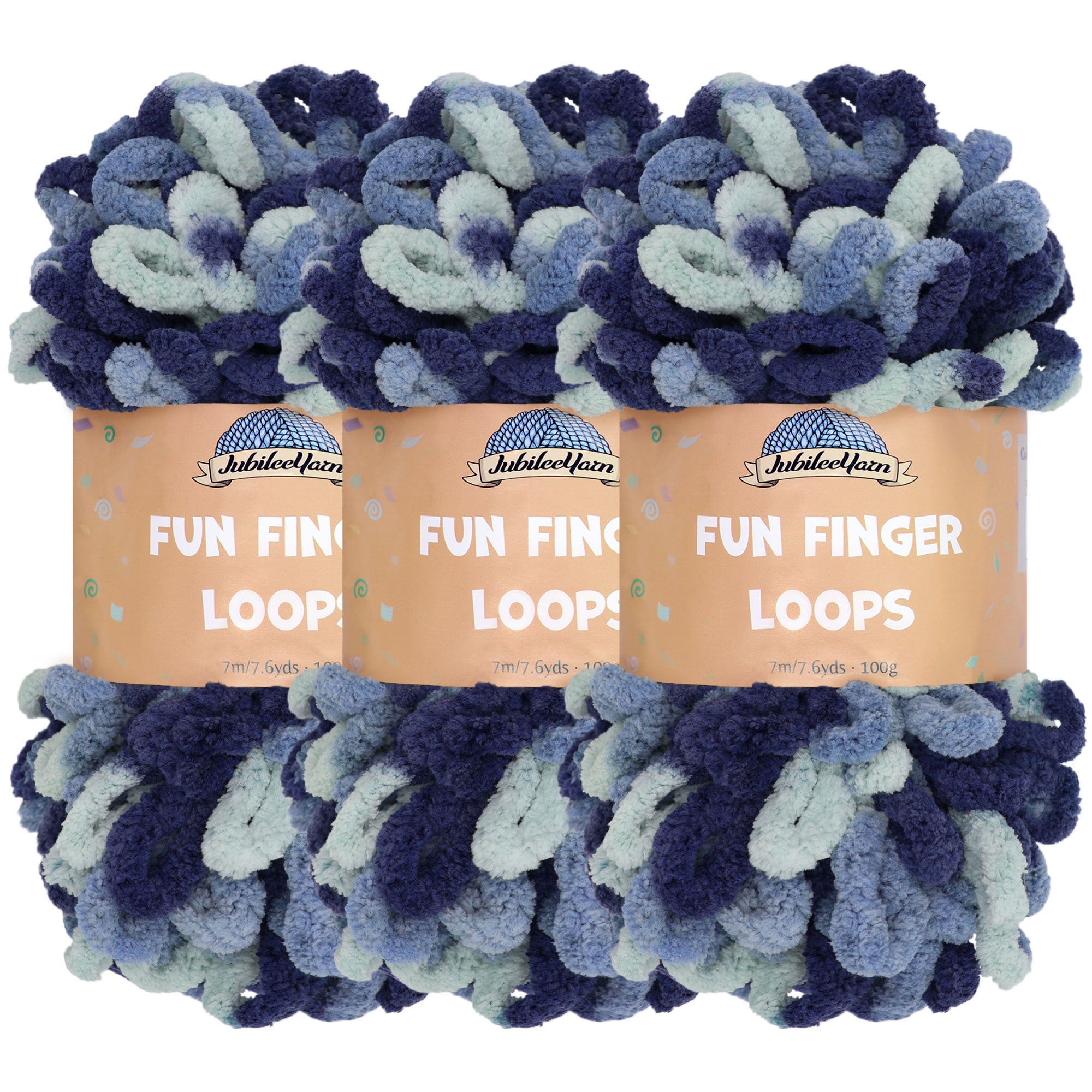 BambooMN Jumbo Finger Knitting Yarn - 100% Polyester Fun Loops - Pegasus - 3 Skeins Pack ...