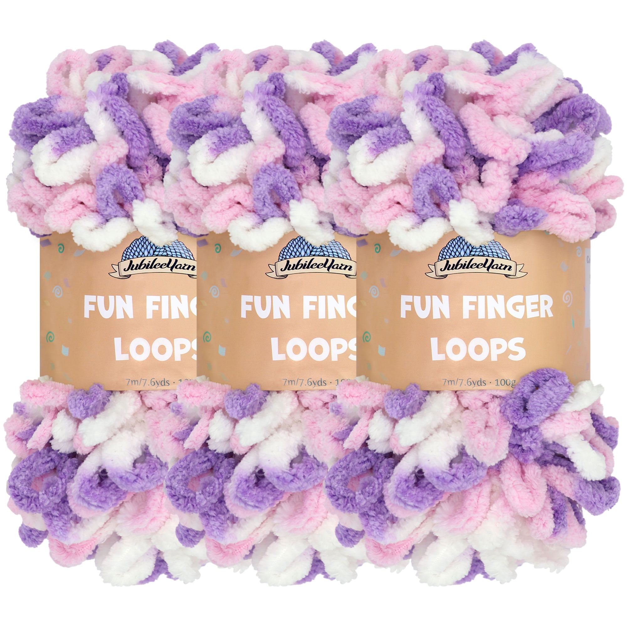 JubileeYarn Fun Finger Loops Yarn - Jumbo Polyester - 100g/Skein - Purple Pink White - 3 Skeins ...
