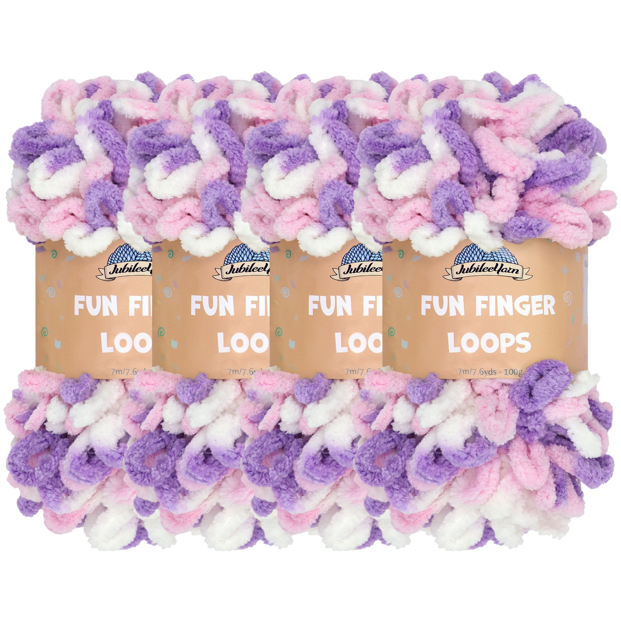 BambooMN Fun Finger Loops 3.5 oz Polyester Purple Pink White Yarn, 7.6 ...