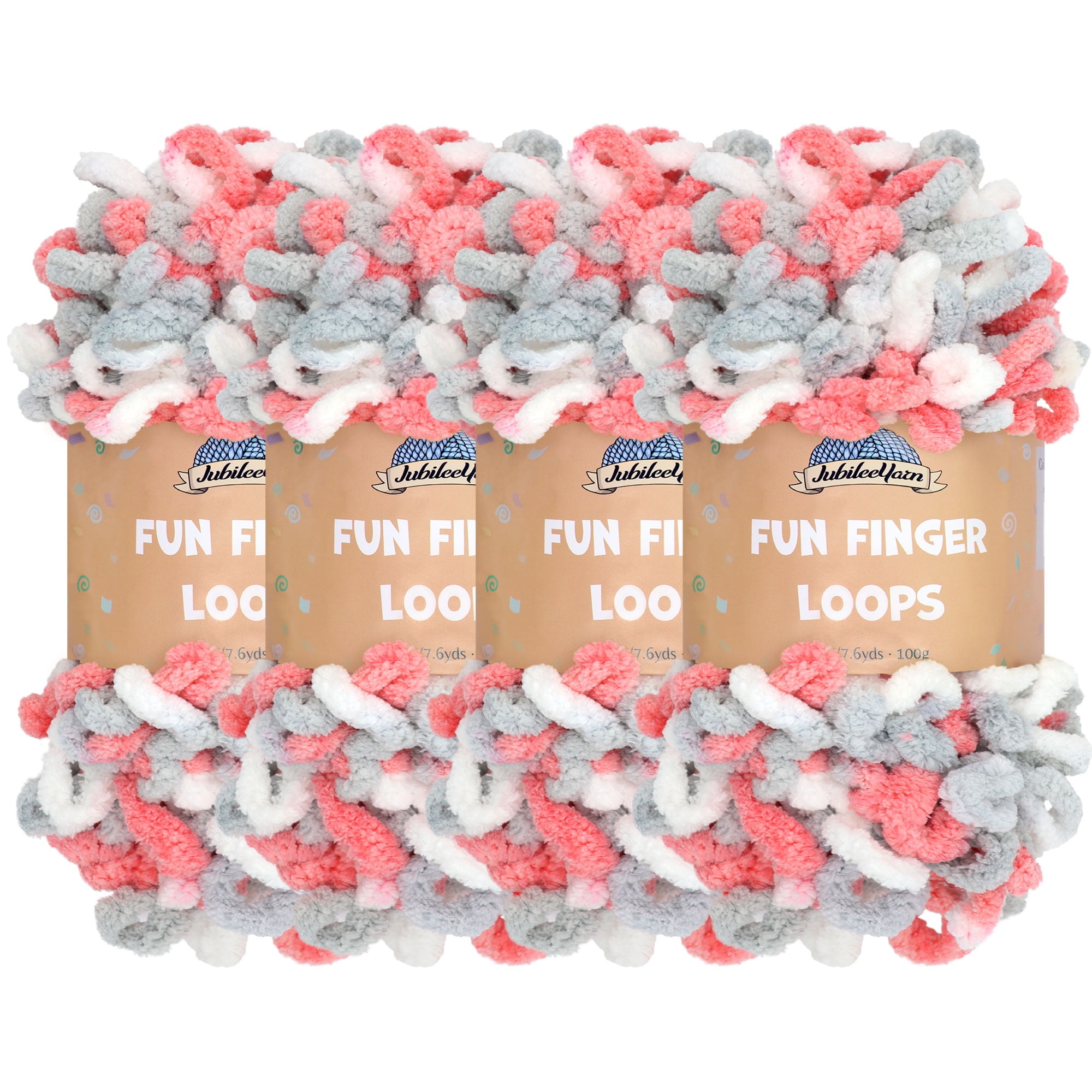 JubileeYarn Fun Finger Loops Yarn - Jumbo Polyester - 100g/Skein - Red Grey White - 4 Skeins ...