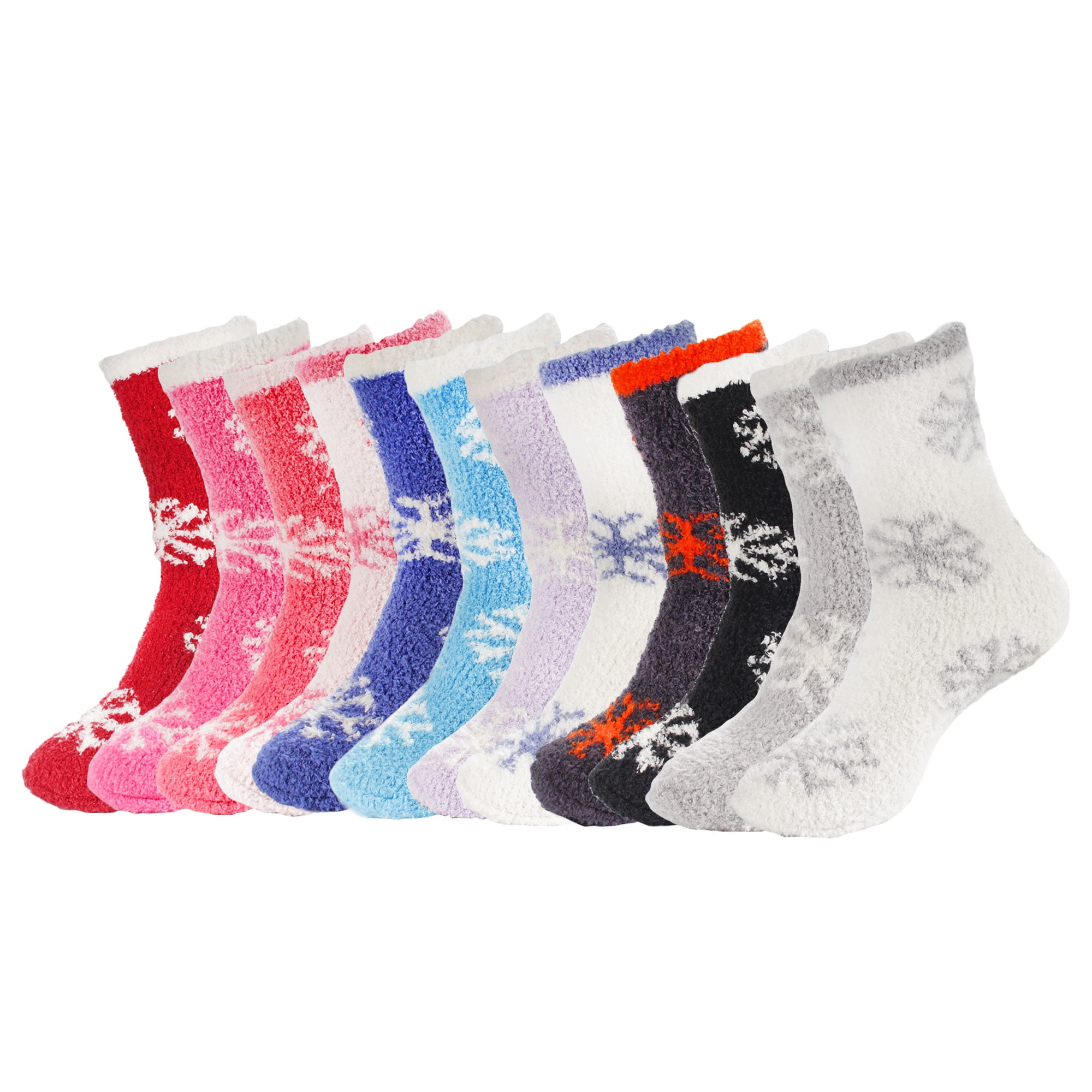 BambooMN - Fuzzy Snowflake Socks - 12 Pairs - Assortment A - Walmart.com
