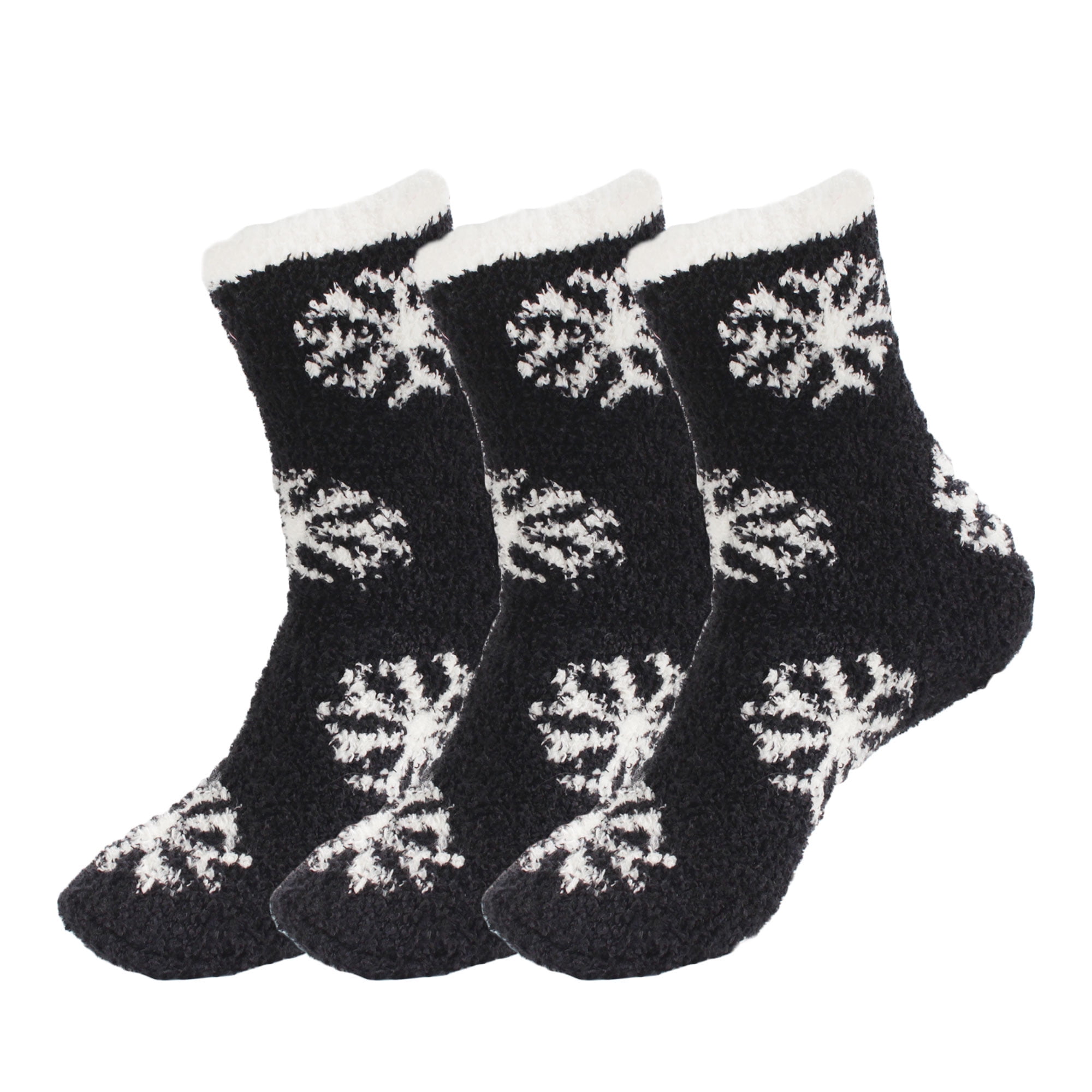 BambooMN Super Fuzzy Warm Soft Microfiber Snowflake Socks - Tuxedo ...