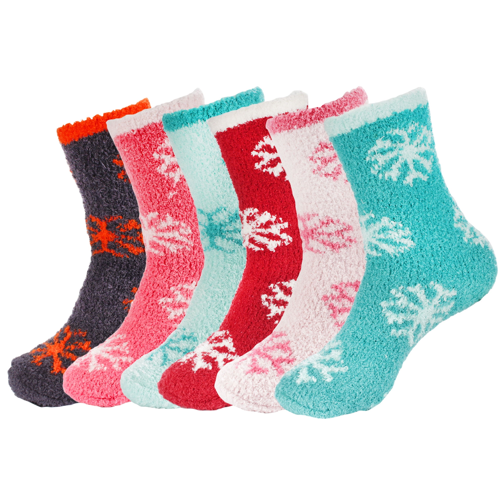 BambooMN - Fuzzy Snowflake Socks - Assortment B - 6 Pairs Value Pack ...