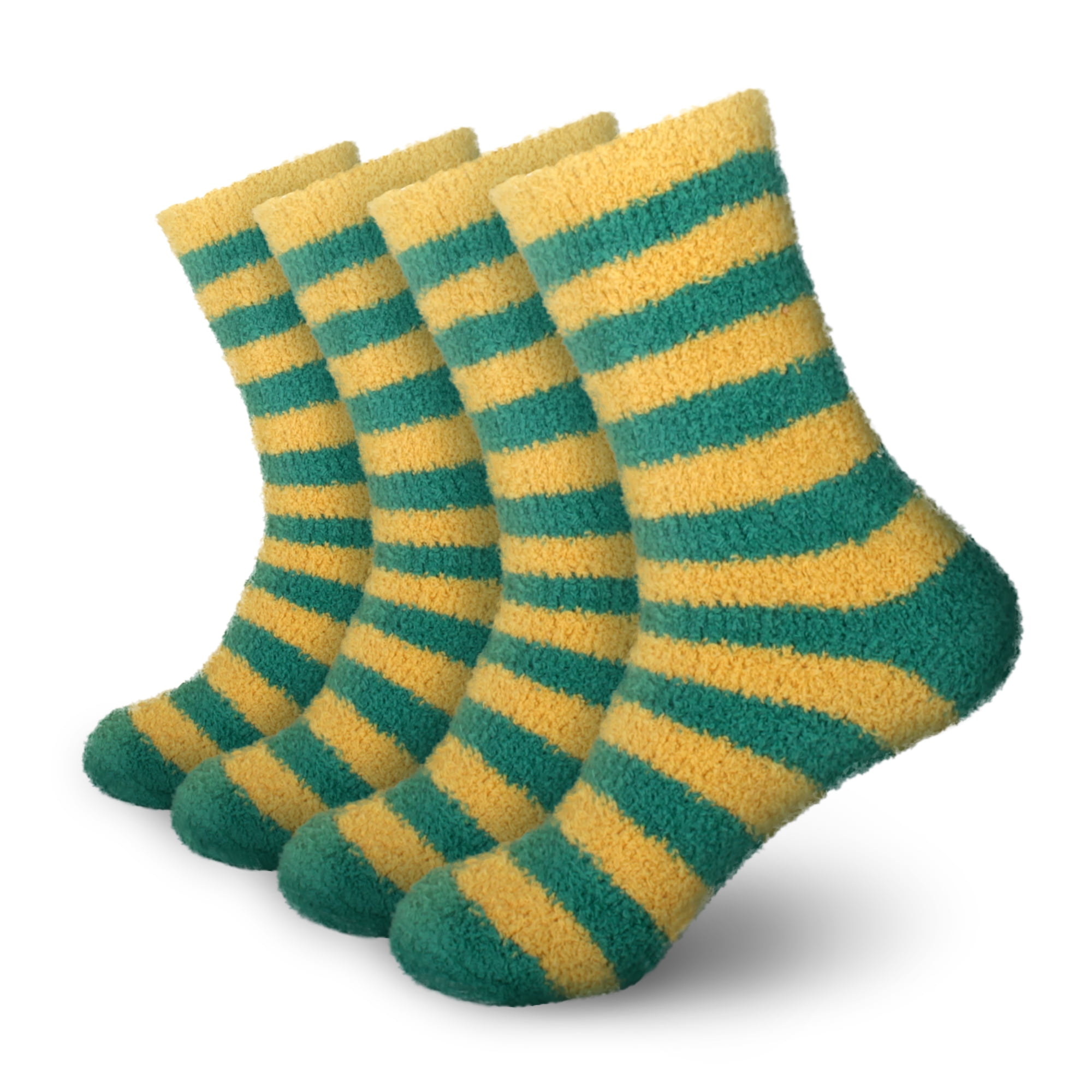 BambooMN Super Soft Fuzzy Team Spirit Striped Socks - 02 Green & Gold ...