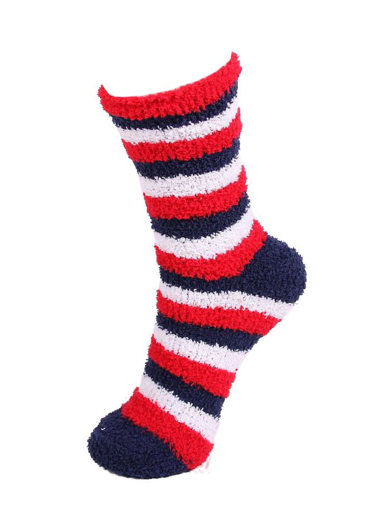BambooMN Fuzzy Team Spirit Socks - Striped Red/White/Blue - 4 pr ...