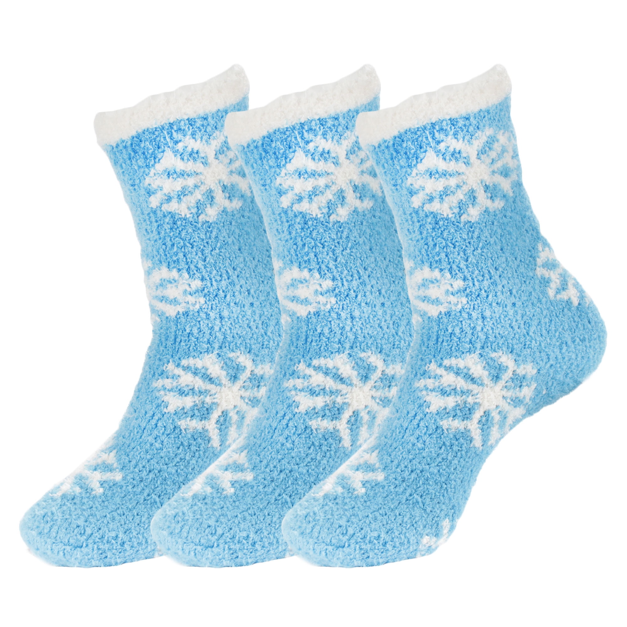 BambooMN - Fuzzy XL Snowflake Socks - 07 Marshmellow Blue - 3prs ...