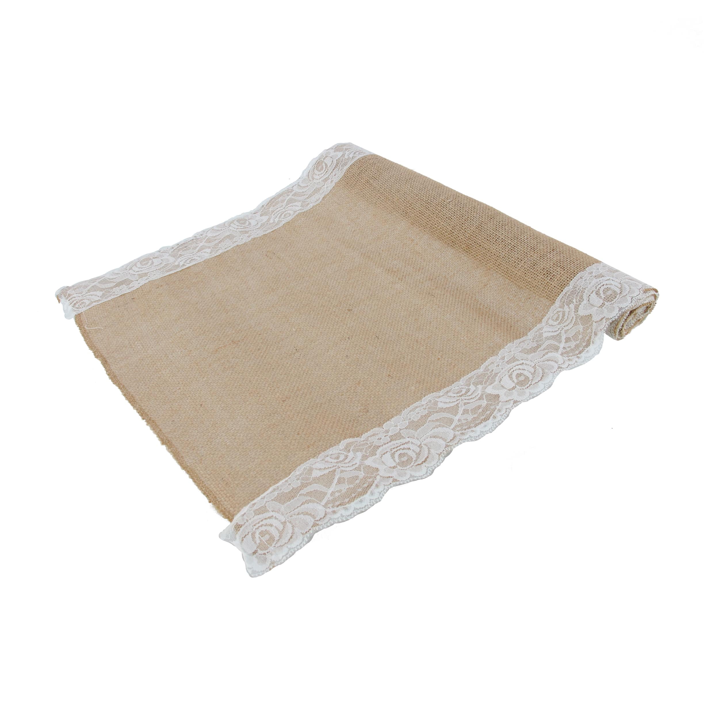 BambooMN Natural 15" x 88" Vintage Lace Burlap Table Runner For Rustic ...