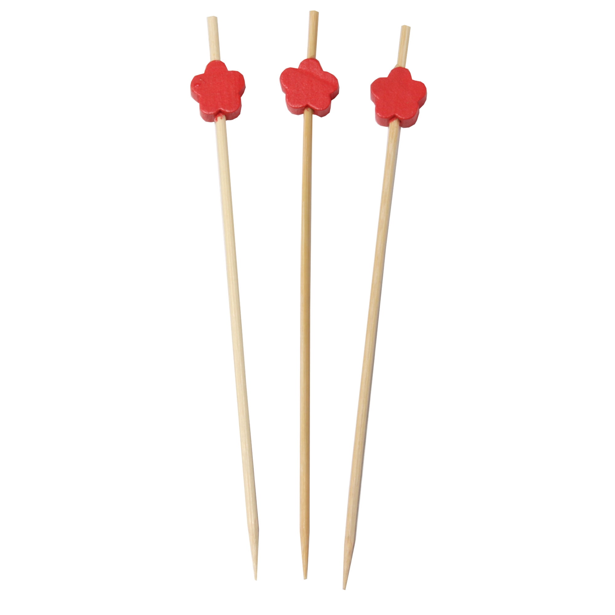 BambooMN 4.7" Premium Decorative Red Flower End Bamboo Cocktail ...