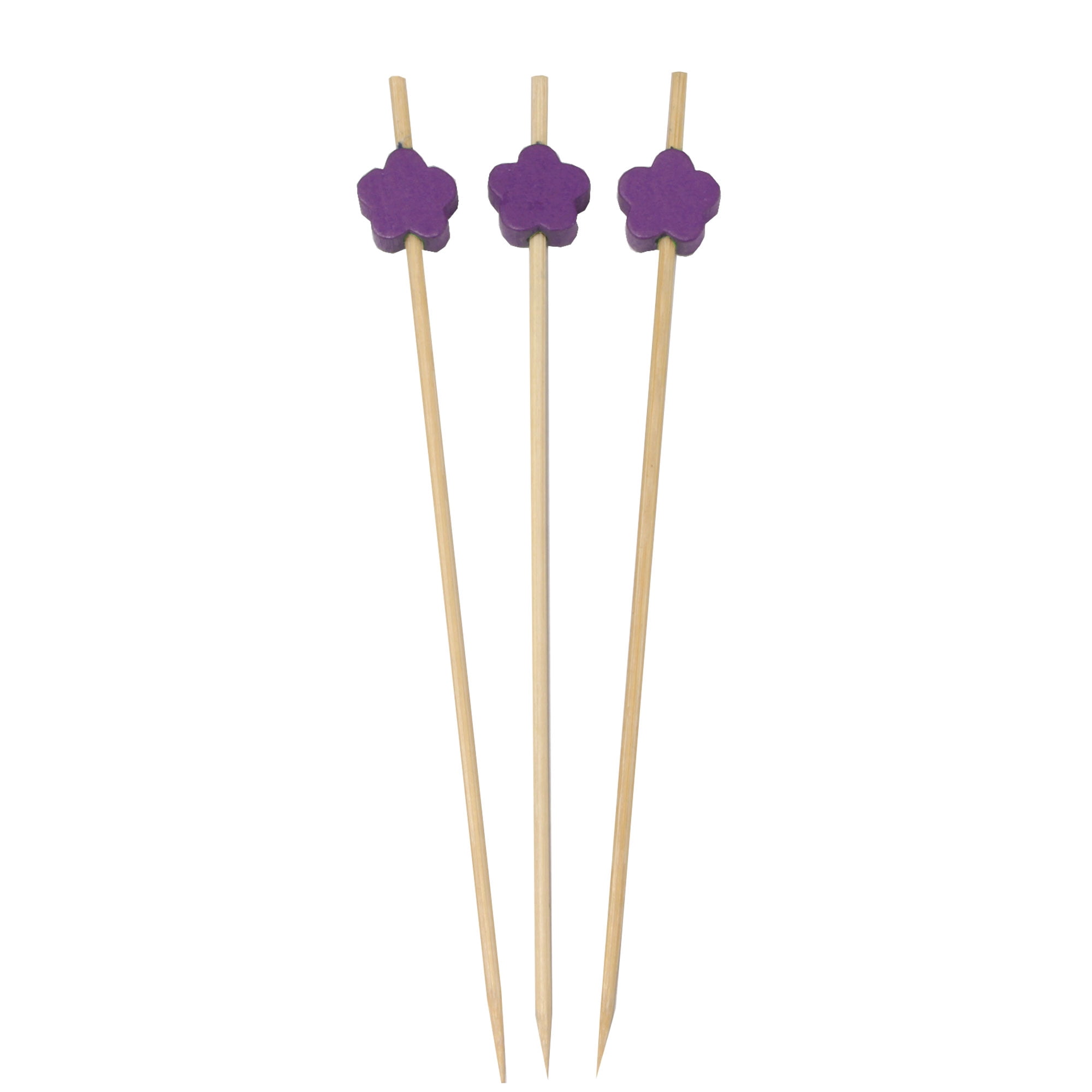 BambooMN 4.7" Premium Decorative Purple Flower End Bamboo Cocktail ...