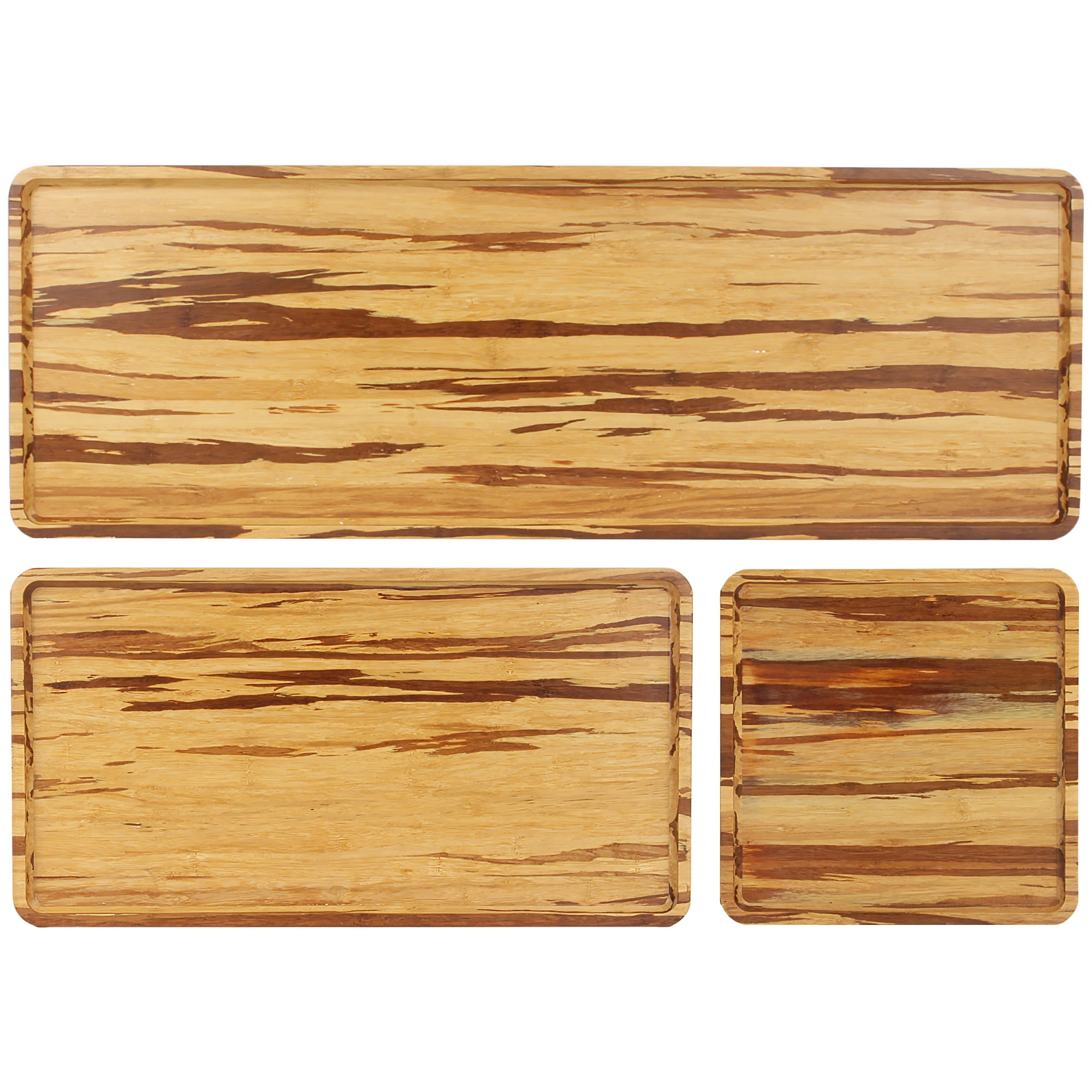 BambooMN Rectangular Nested Bamboo Serving Trays - 3 Size Tiger Stripe ...
