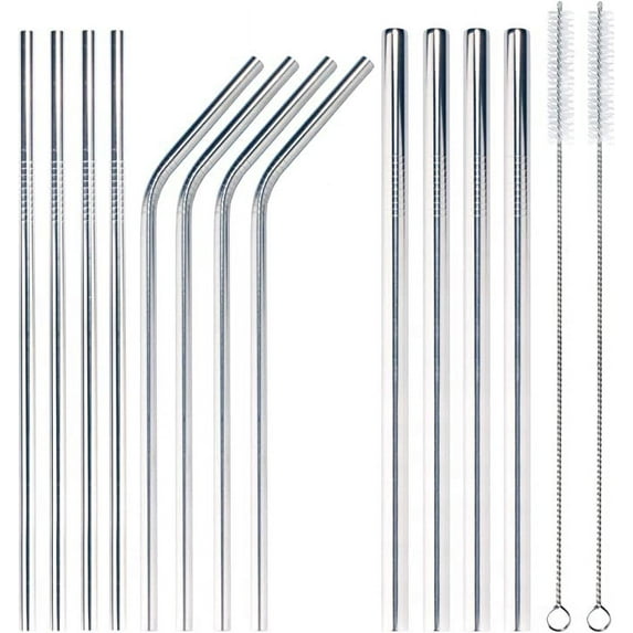 BambooMN Reusable Stainless Steel Metal Drinking Straws - 8"/8.5" (4 ...