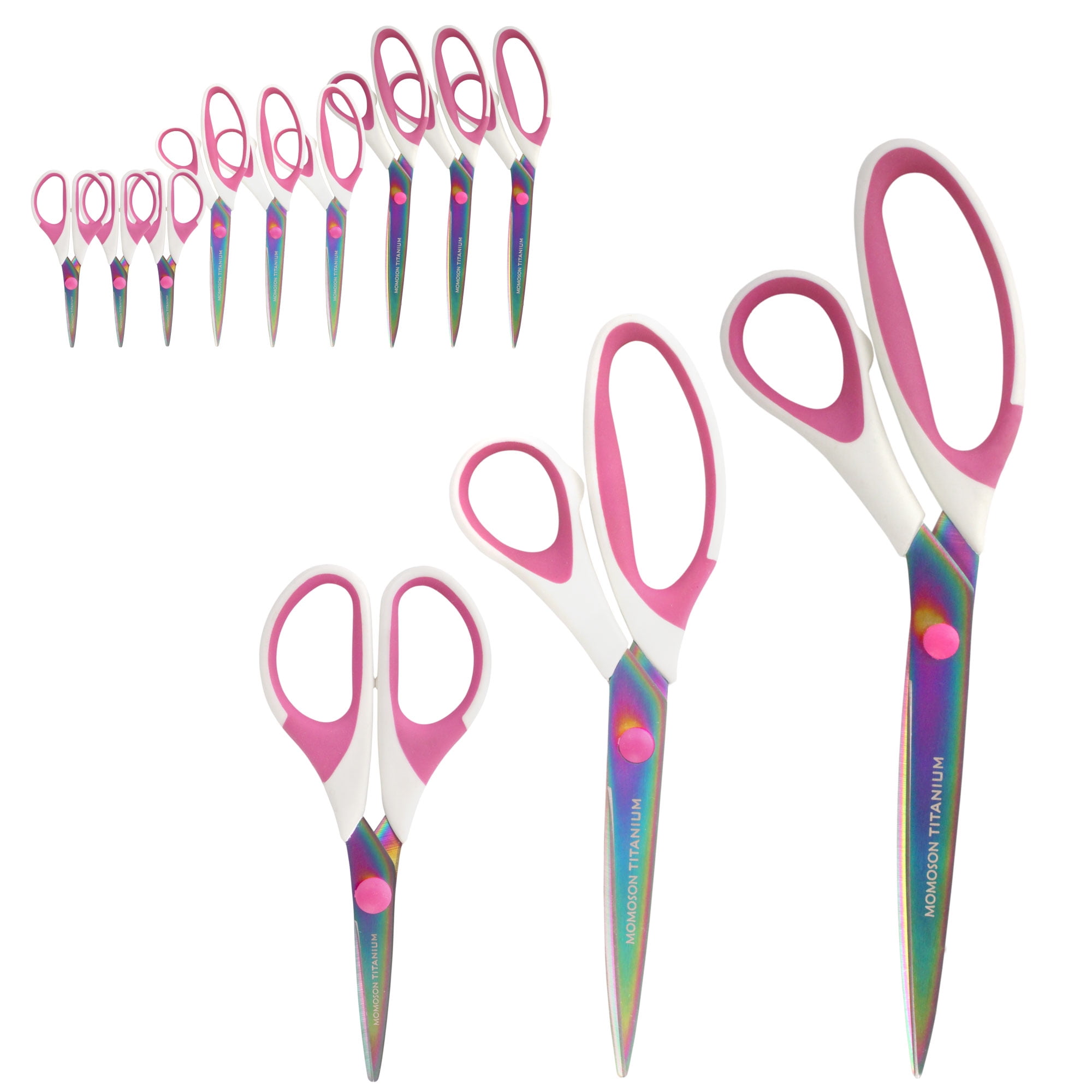 BambooMN Titanium Softgrip Scissors Set for Sewing, Arts, Crafts, Office - 3 Sets of 3 - White w ...