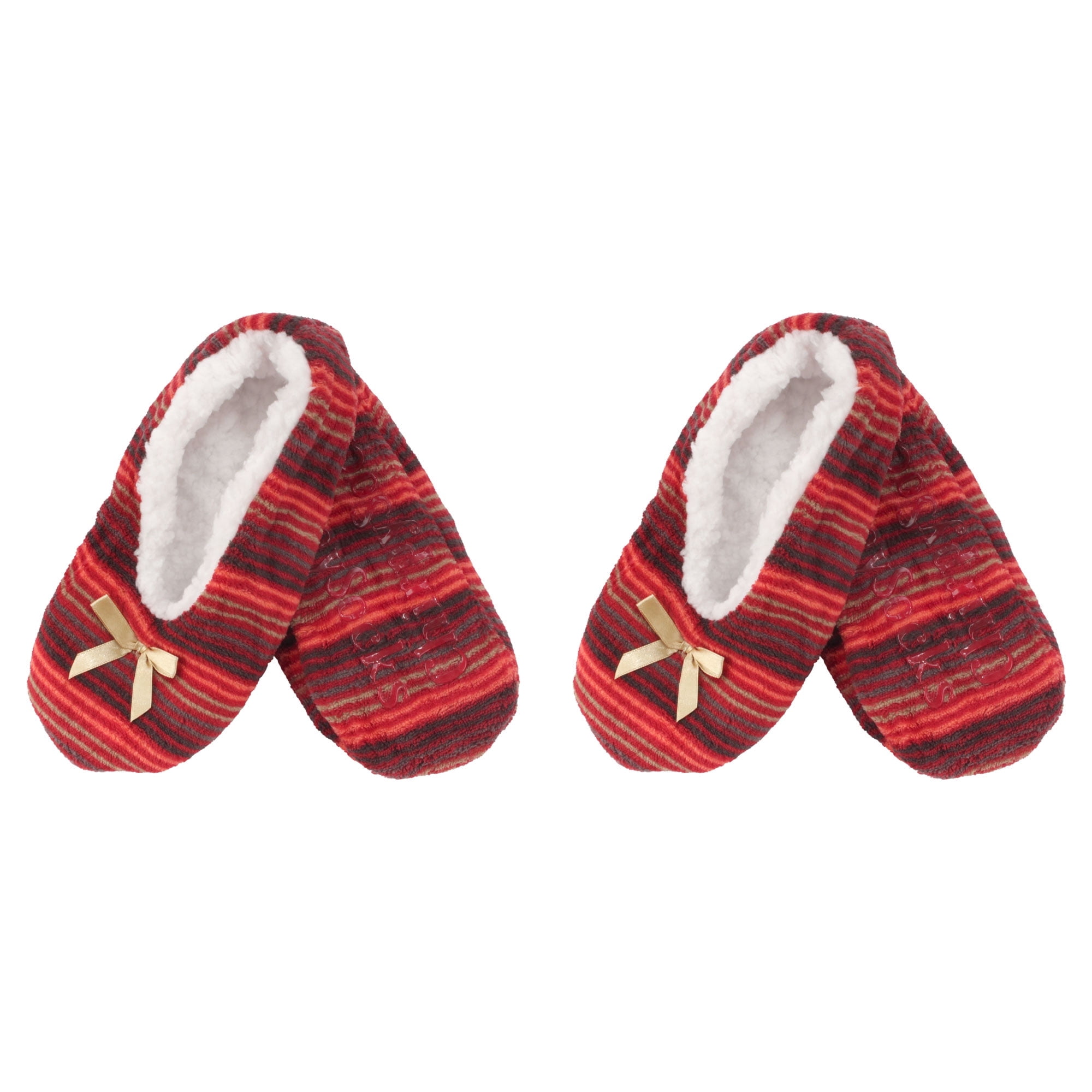 BambooMN Women's Heart Stripes Slippers Non-Slip Grips - Red Stripes ...
