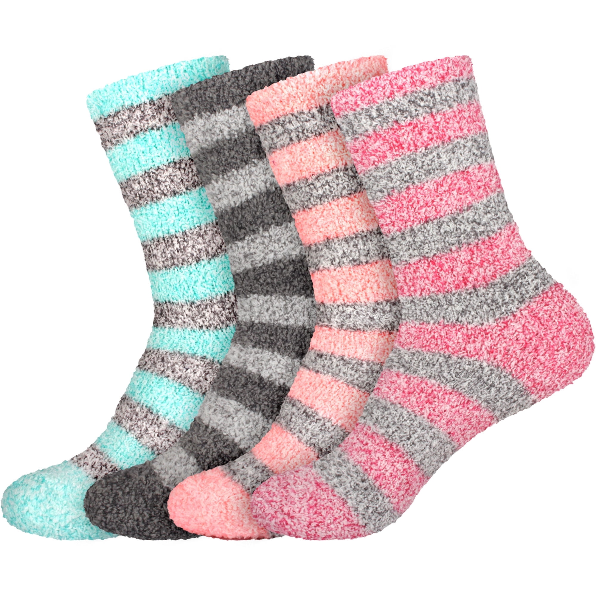 BambooMN Women's Soft Fuzzy Warm Cozy Comfy Fuzzy Plush Cute Striped ...