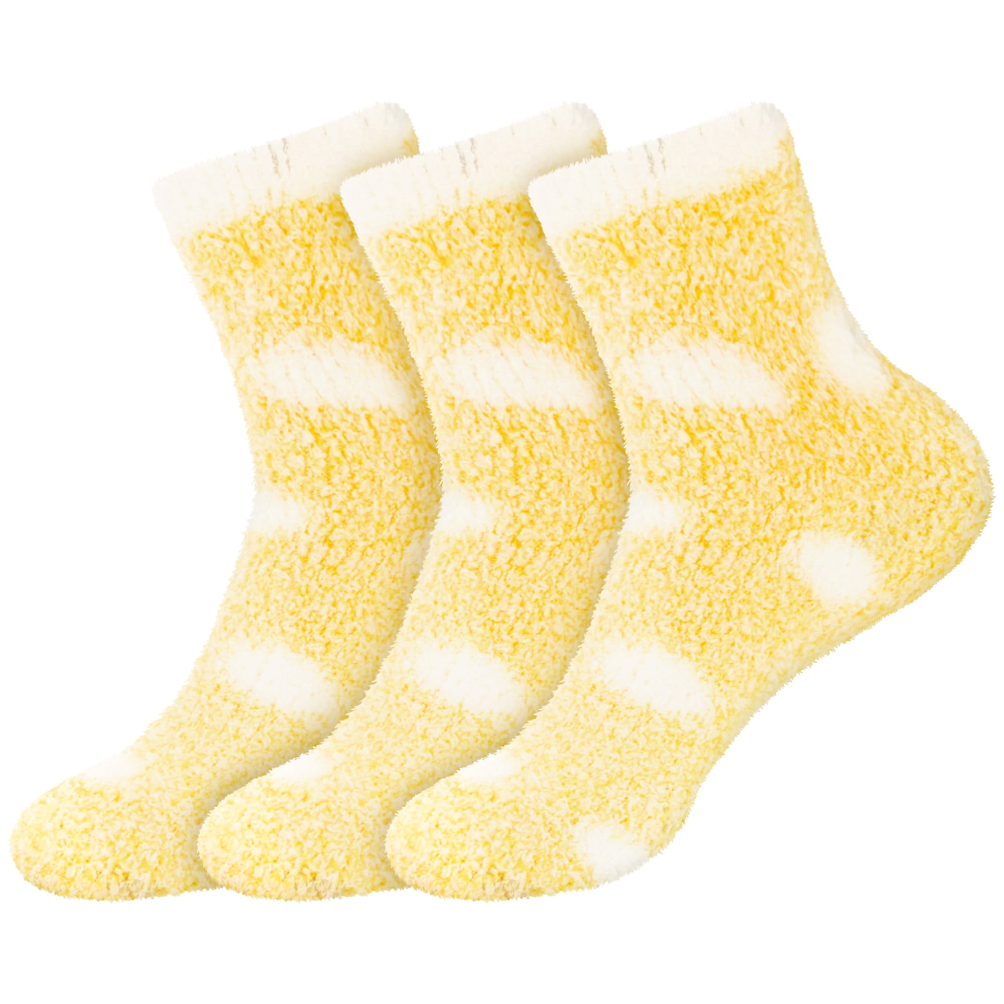 BambooMN Women's Fuzzy Polka Dot Cuff Socks - Yellow - 3 Pairs ...
