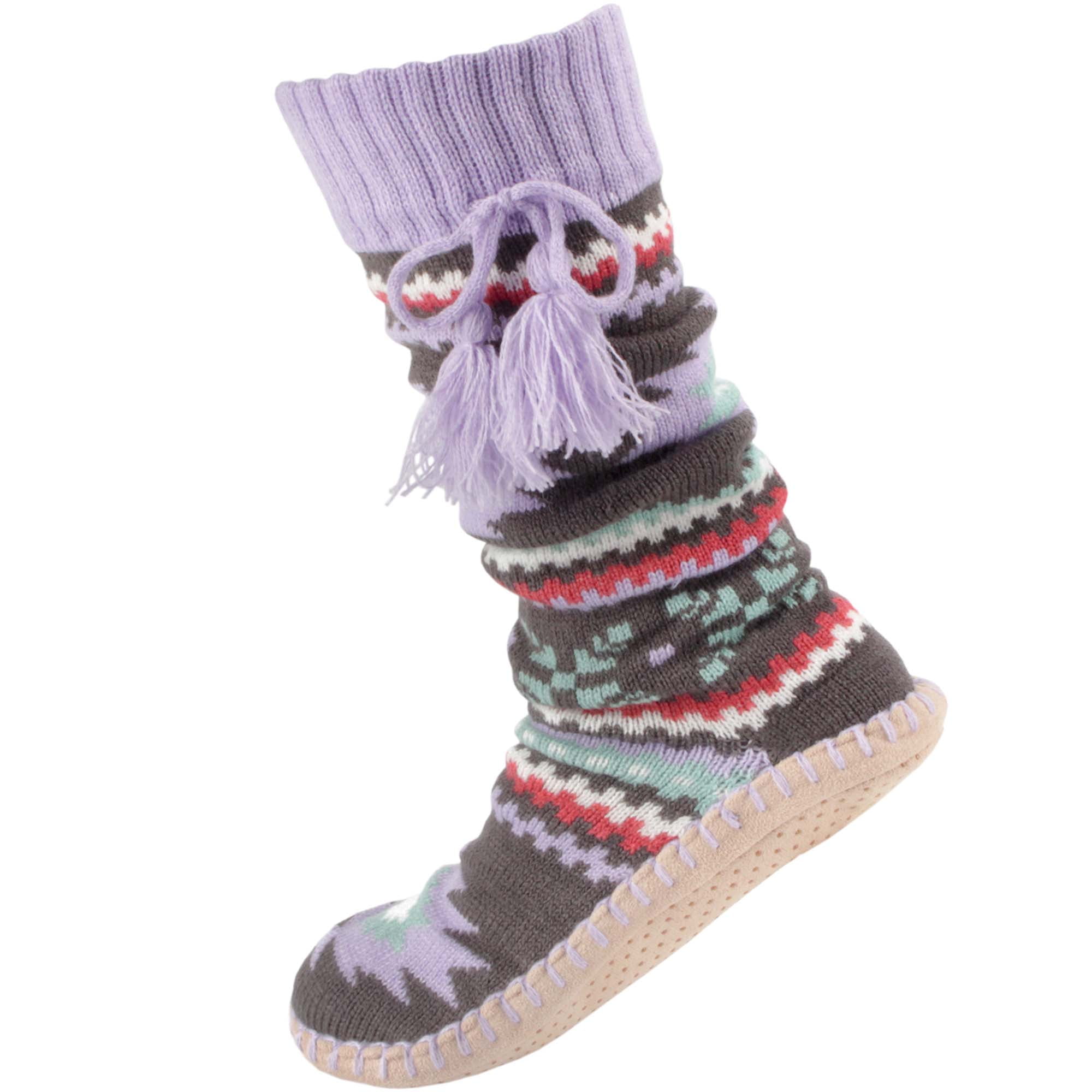 BambooMN Women's Soft Fuzzy Furry Gripper Slipper Socks with Tassel ...