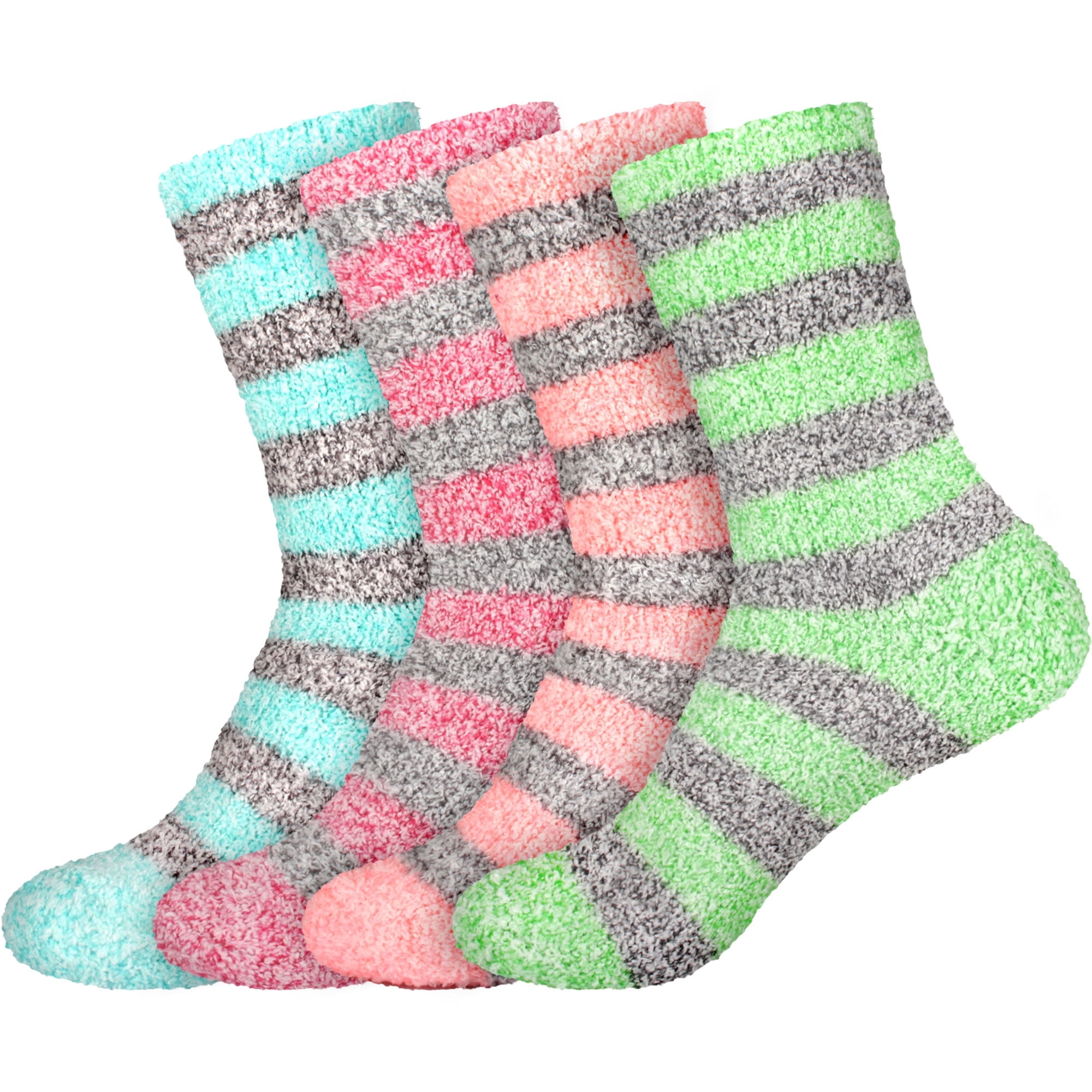 BambooMN Women's Soft Fuzzy Warm Cozy Comfy Fuzzy Plush Cute Striped ...
