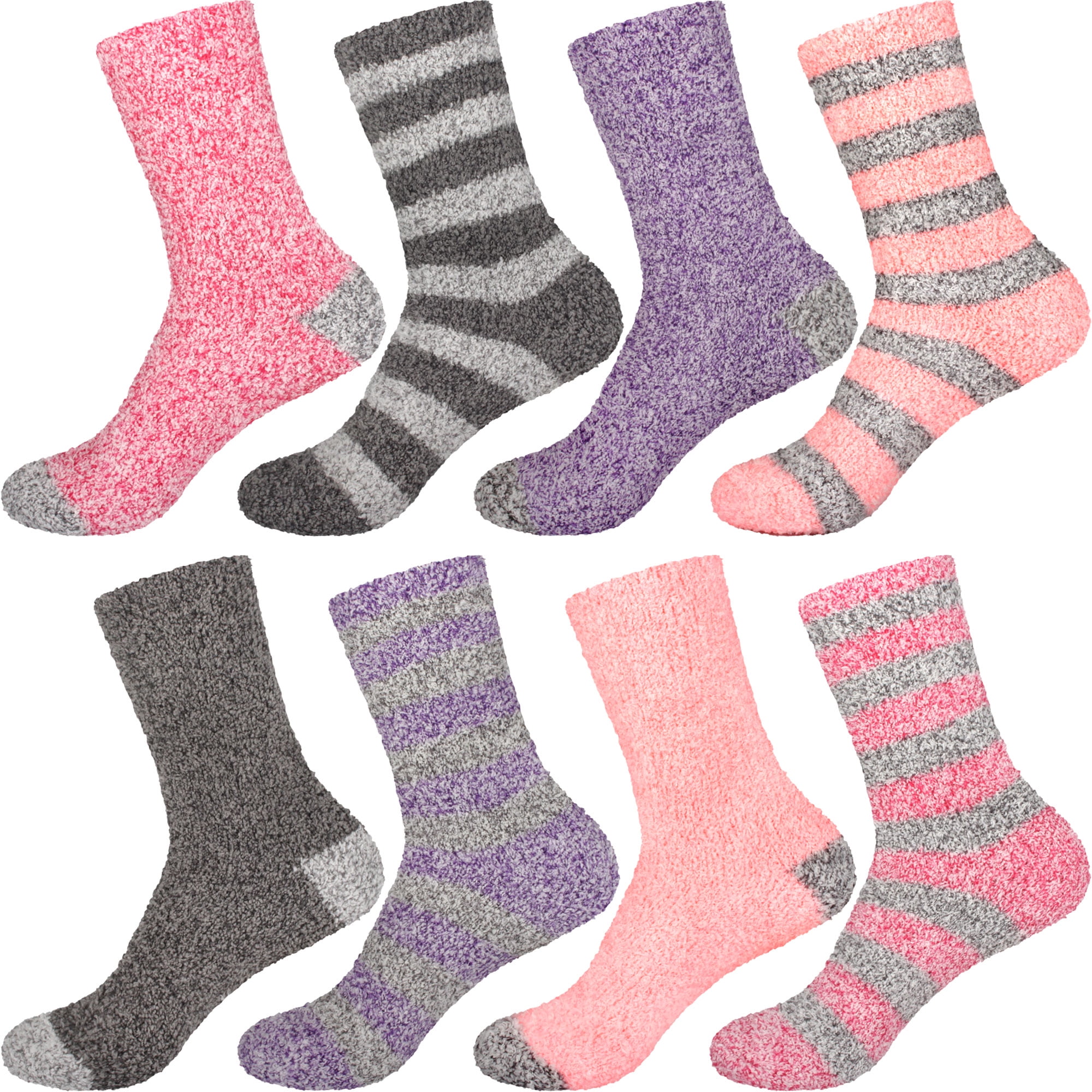 BambooMN Women's Soft Fuzzy Warm Cozy Comfy Fuzzy Plush Cute Striped ...