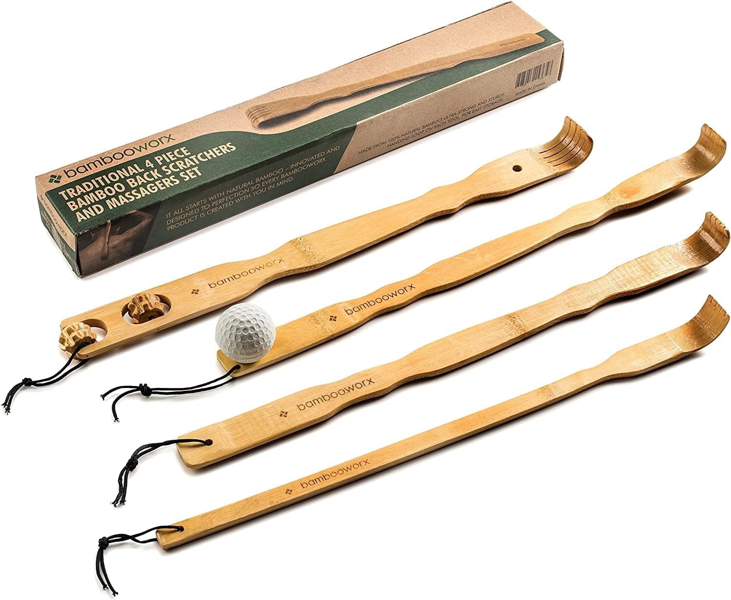 "BambooWorx 4 Piece Back Scratcher Set, 17.5"" Massage Tools for ...