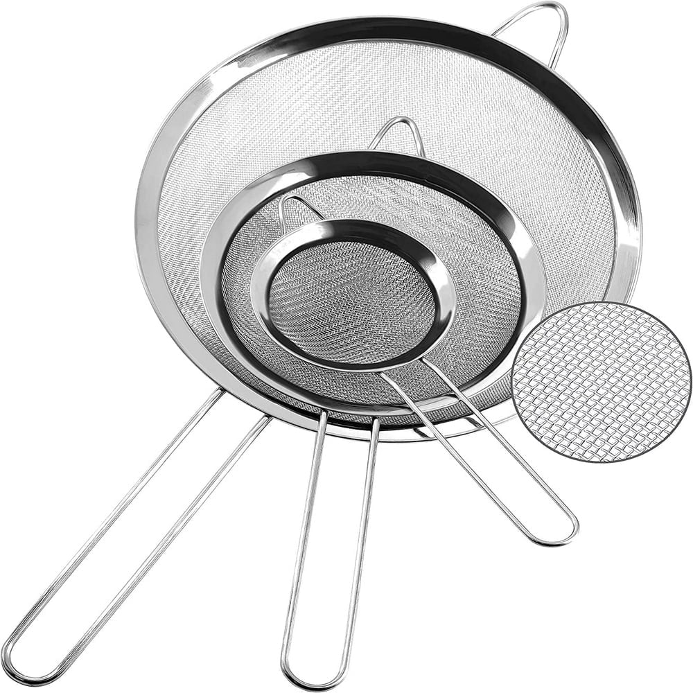 Bamboohart 3 Pack Fine Mesh Strainers Stainless Steel Sieves with ...