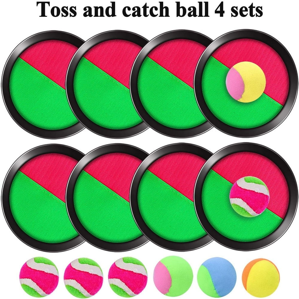 Bamboohart Toss and Catch Ball Game Set 8 Discs & 8 Balls Velcro ...